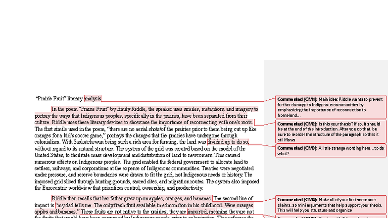 Prairie Fruit - Literary Analysis of Emily Riddle's Poem - Studocu