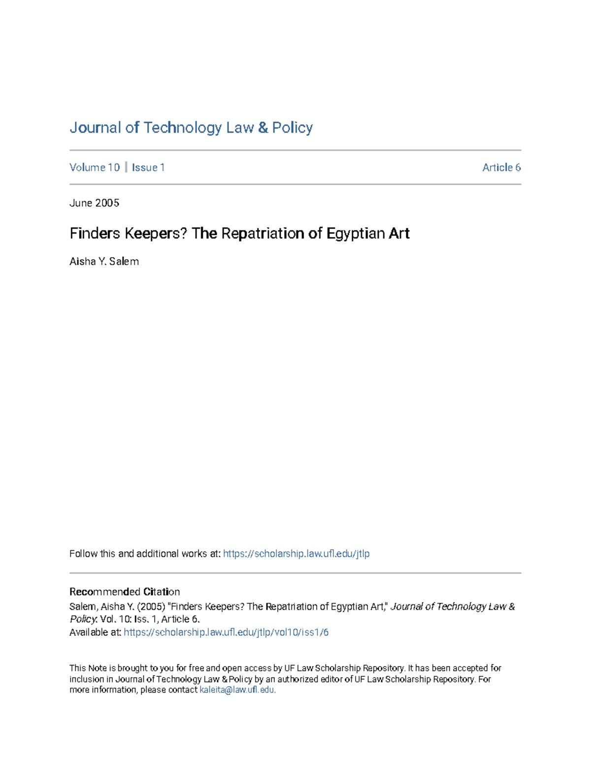 Repatriation of Egyptian Art: Perspectives & Legal Implications ...