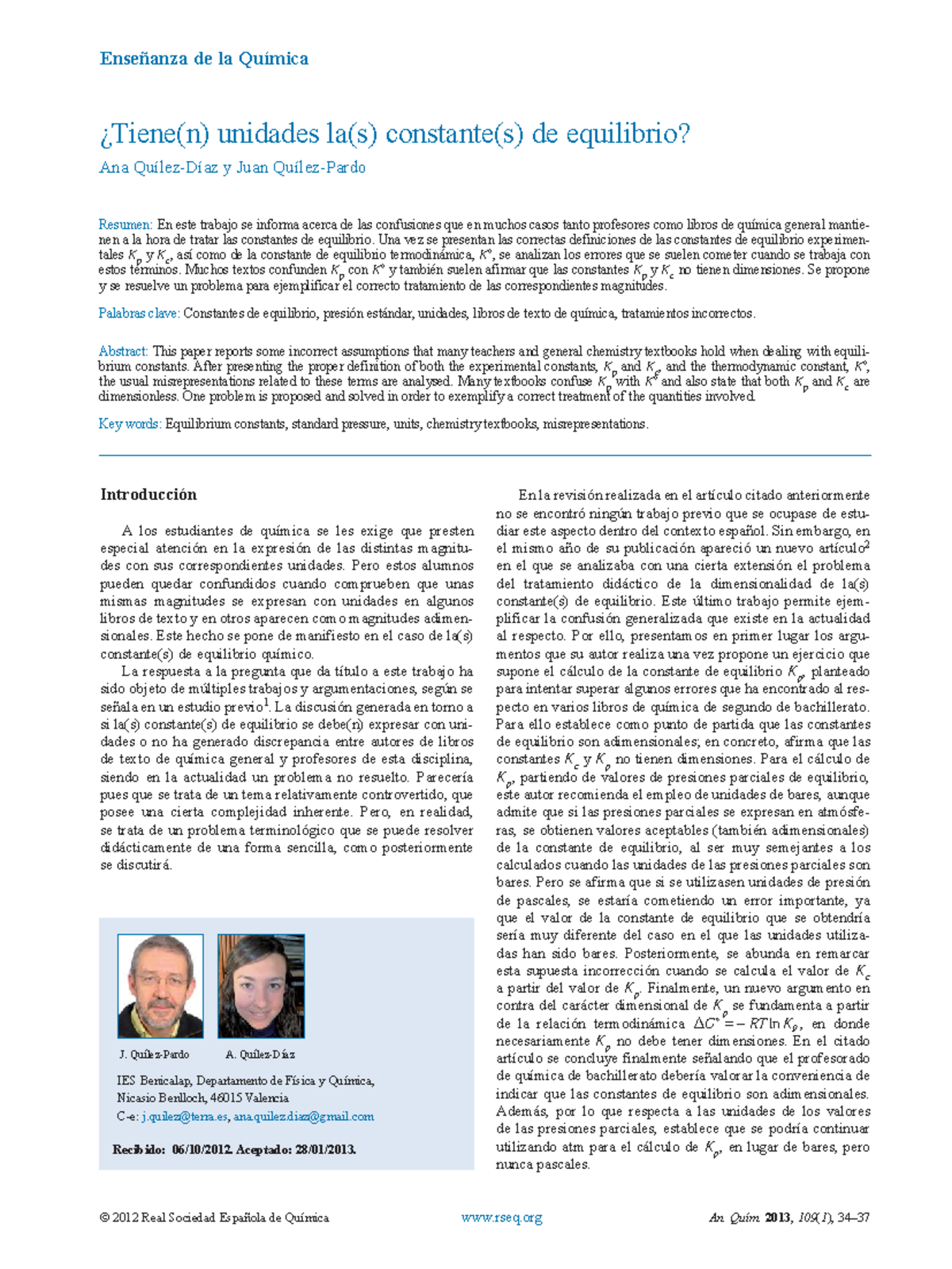 Análisis de las Constantes de Equilibrio Kp y Kc en Química General ...