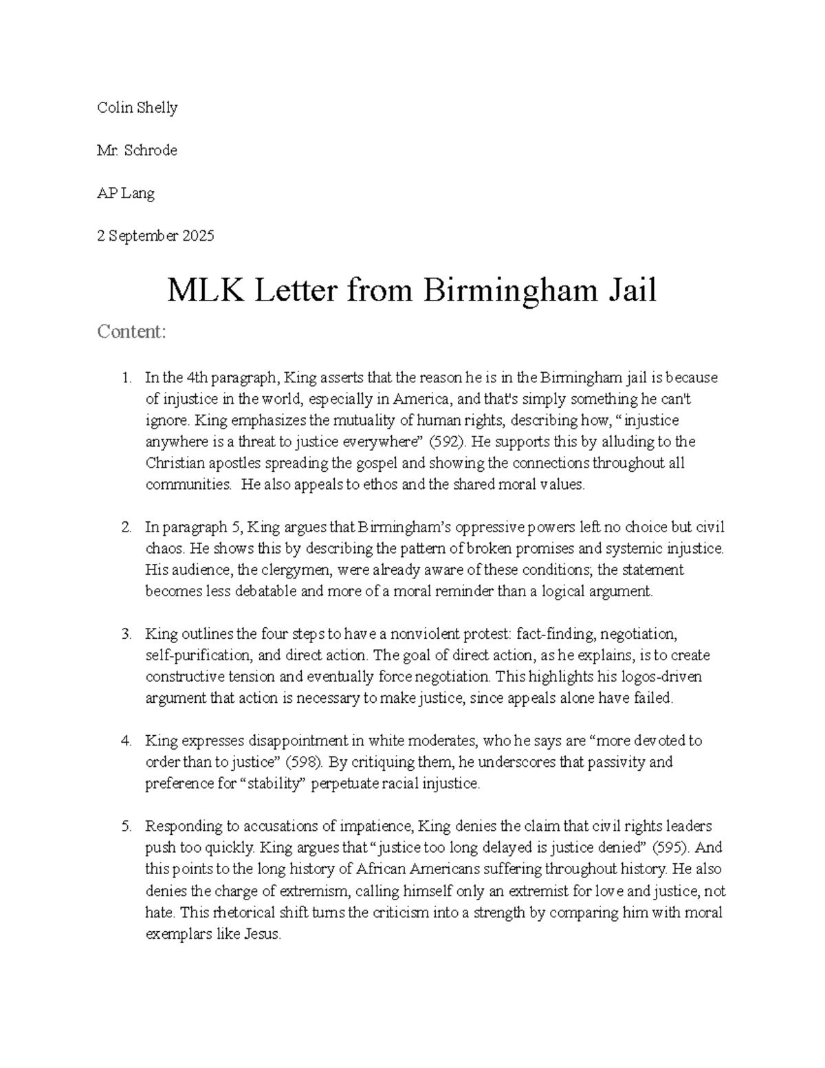 AP Lang 2: Analysis of MLK's Letter from Birmingham Jail - Studocu
