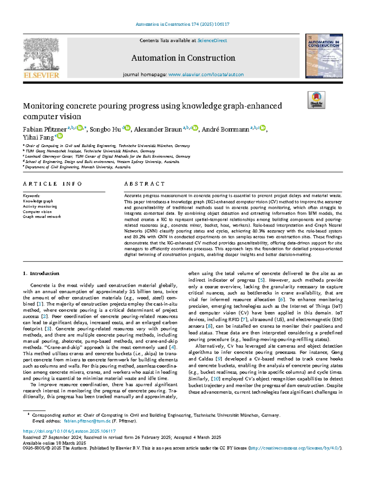 Monitoring Concrete Pouring Progress with Knowledge Graphs and CV (174 ...