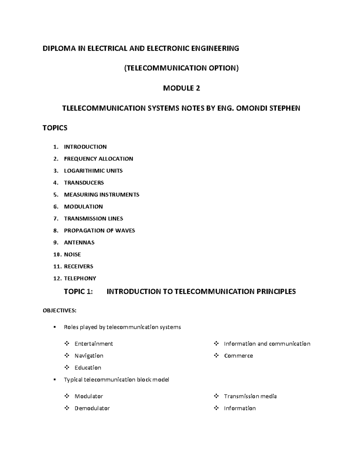 Telecommunication Principles & Logarithmic Units - TLE 2 Notes - Studocu