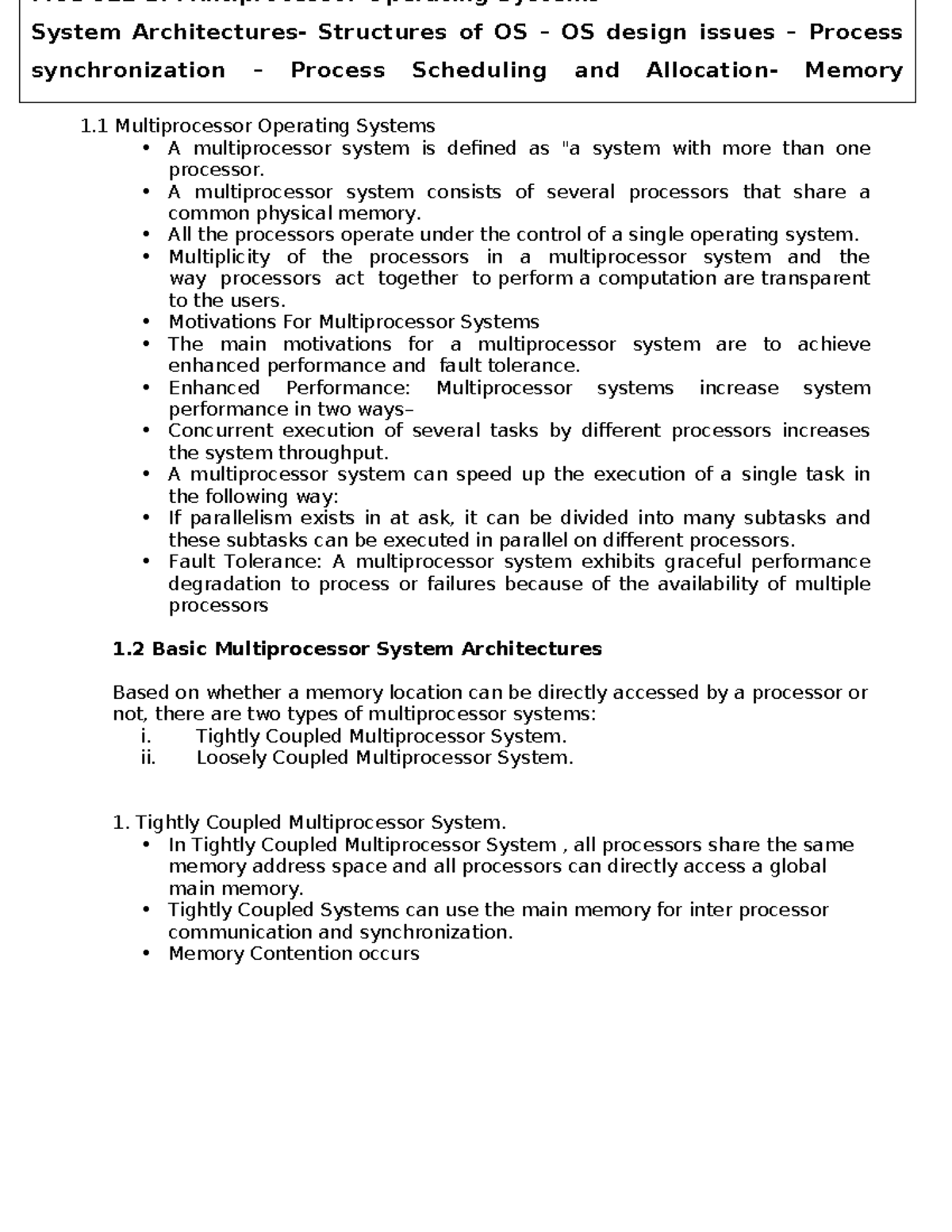 Module-1 Notes: Multiprocessor Operating Systems Overview for M Tech ...