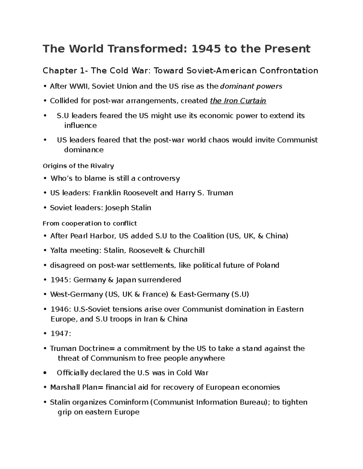 The World Transformed CH. notes - The World Transformed: 1945 to the ...