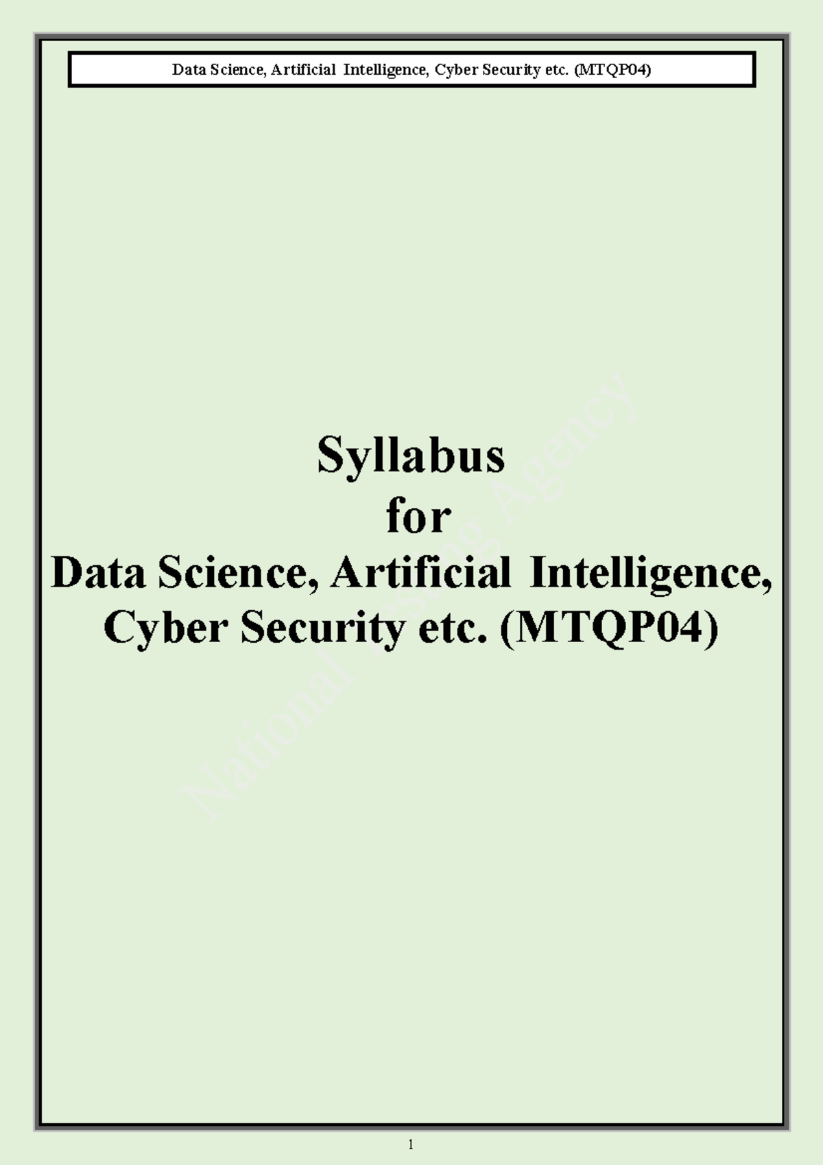 Syllabus Overview for Data Science, AI & Cyber Security (MTQP04) - Studocu