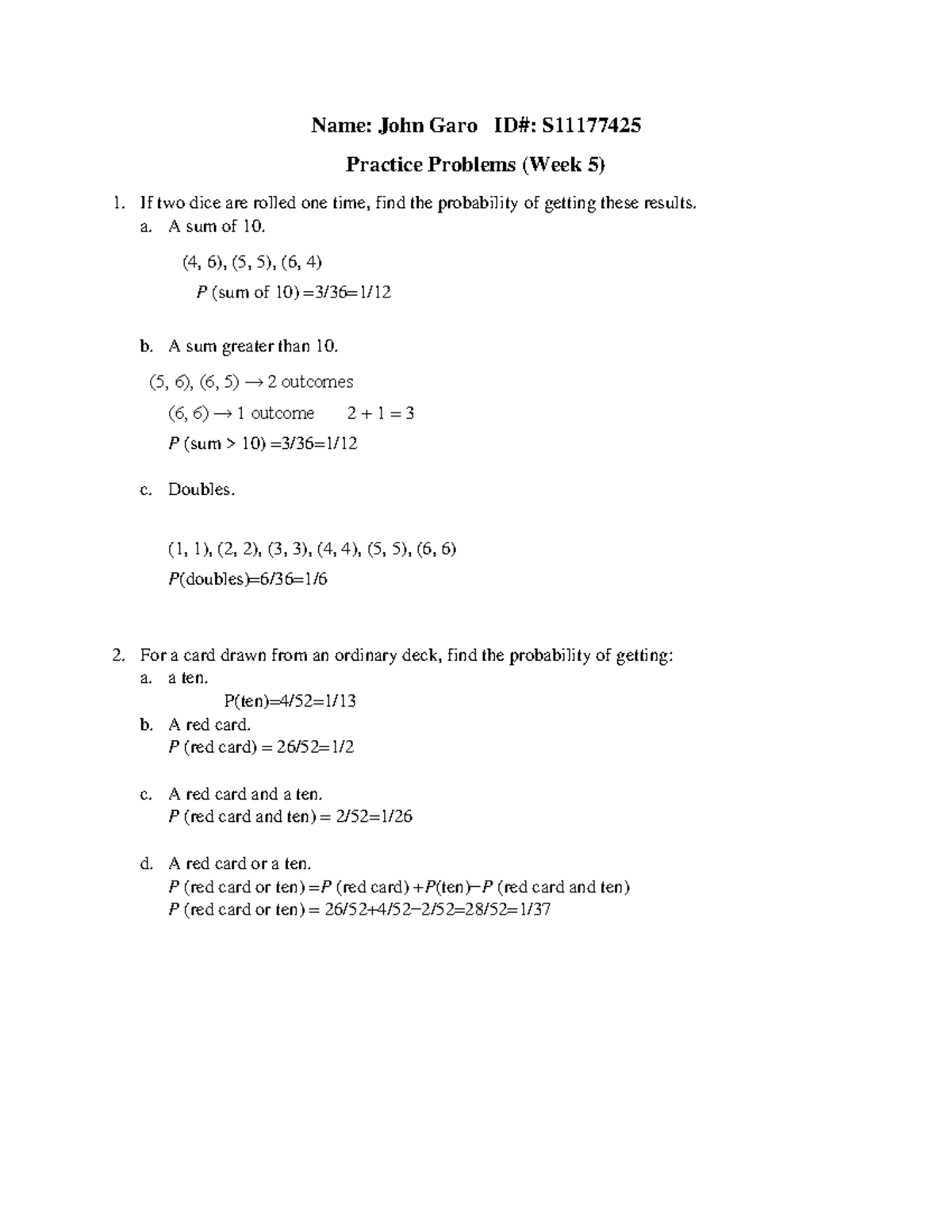ST130 Basic Statistics- Practice Problems Tutorial Answer (Week 5 ...