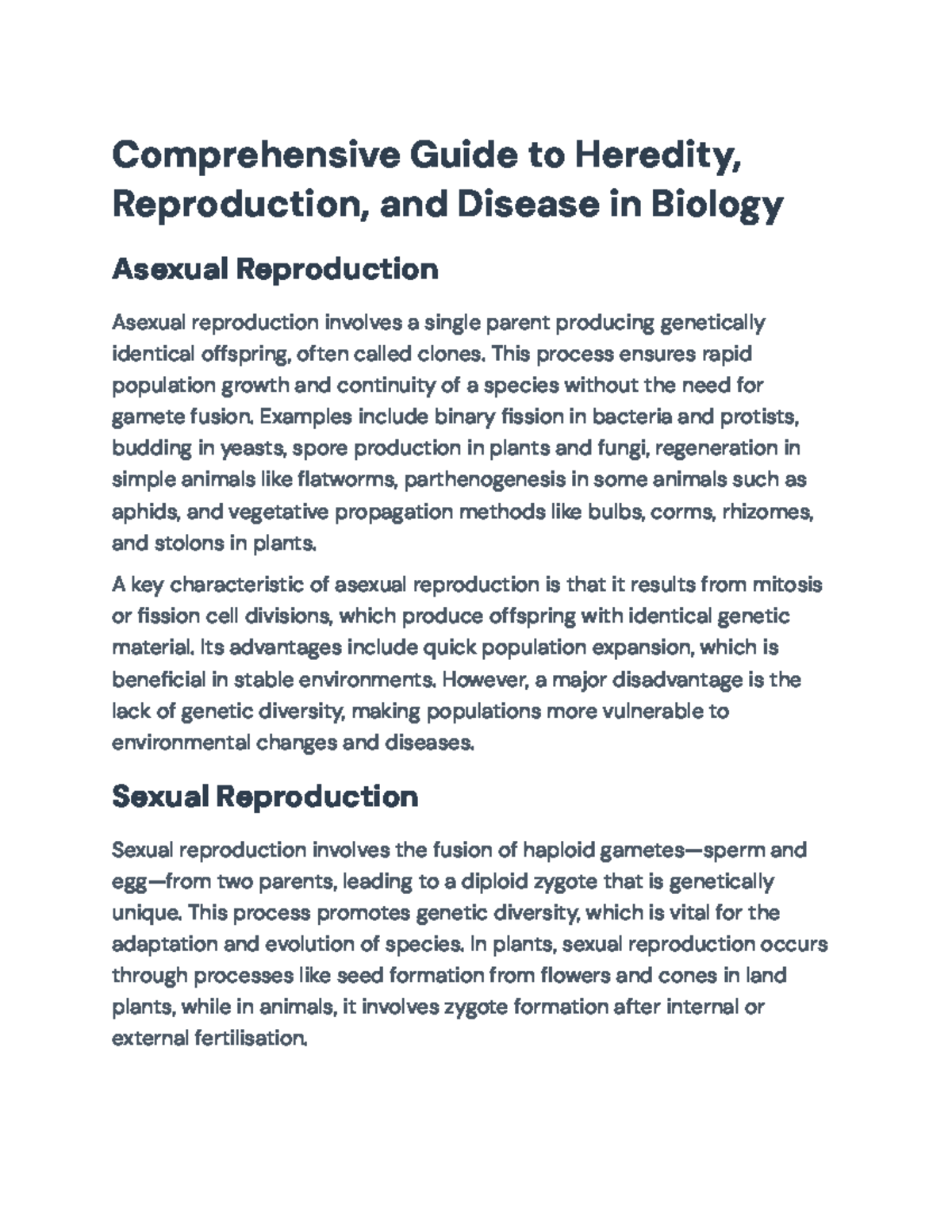 Comprehensive Study of Heredity, Reproduction, and Disease in Biology ...