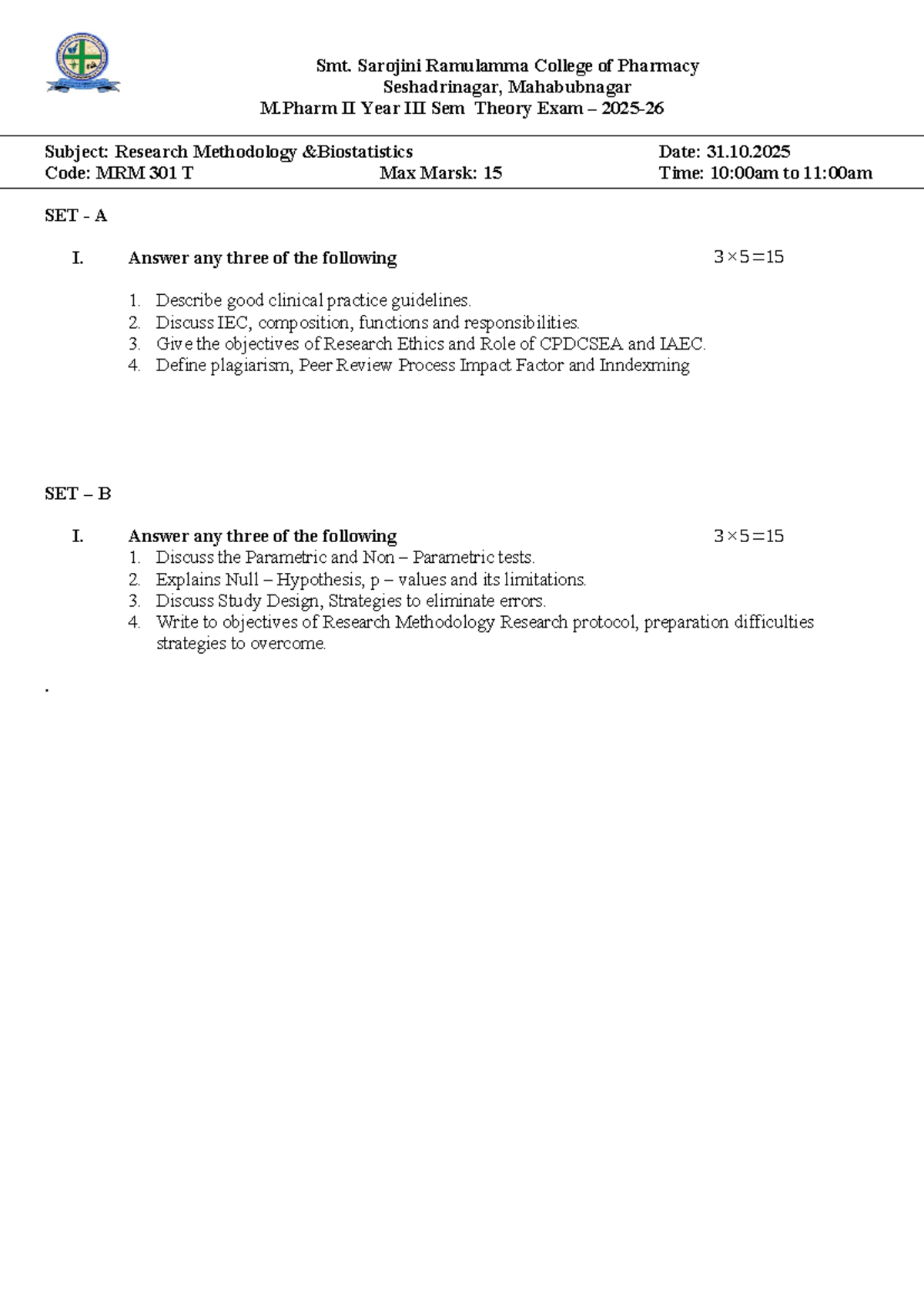 Research Methodology & Biostatistics - MRM 301 T Theory Exam Notes ...