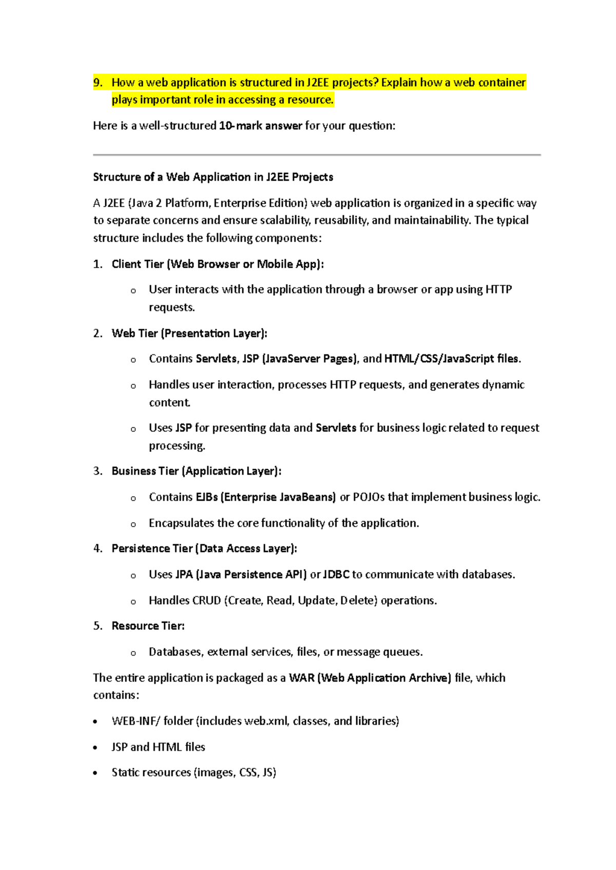 Unit-1 Advanced Java: Structure of J2EE Web Applications and Container Roles - Studocu
