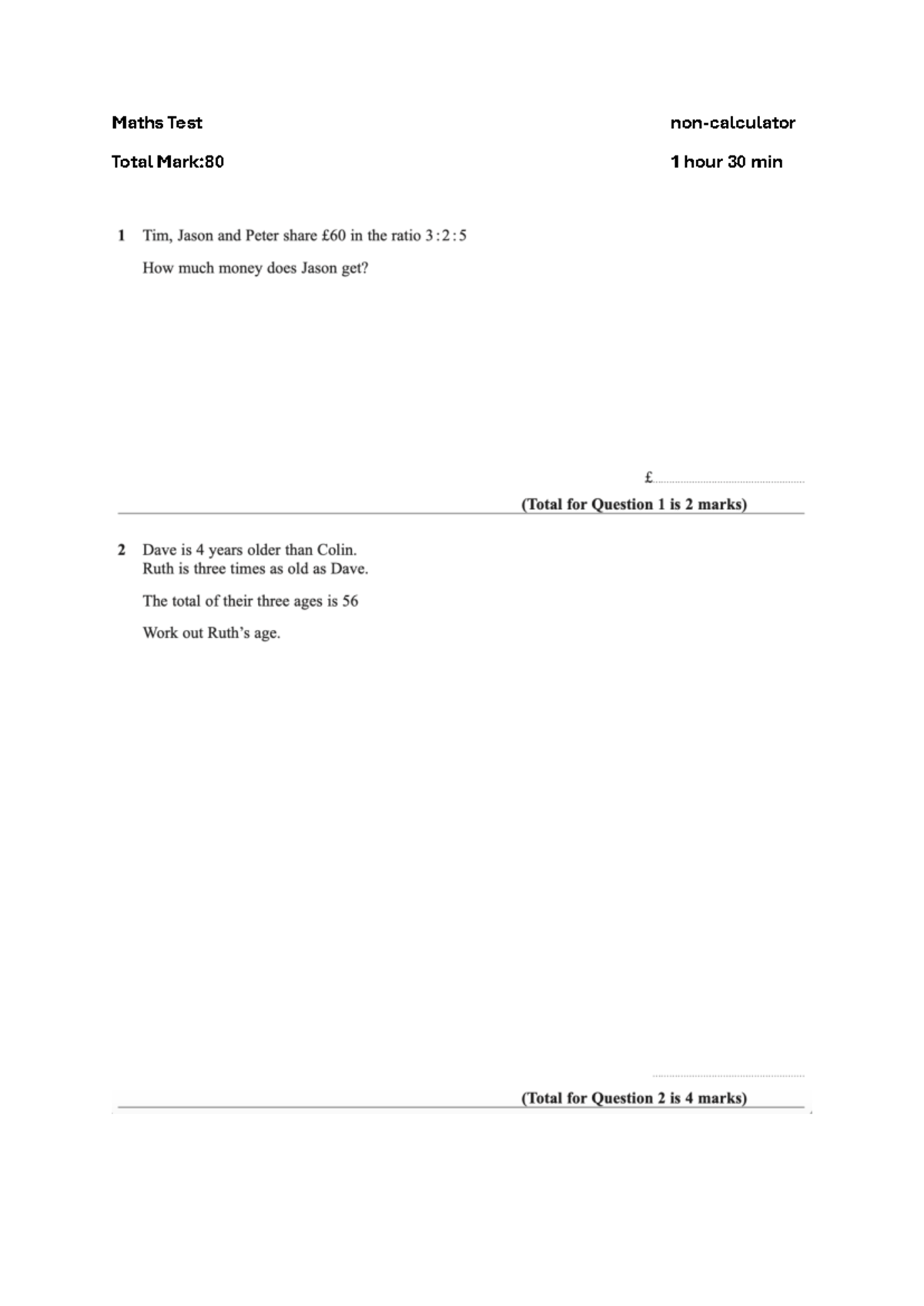 Y11 Non-Calc Maths Test - Full Mark Breakdown and Solutions - Studocu