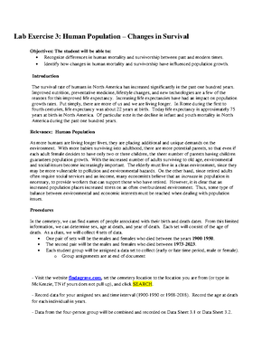 Lab 5 Human Population Growth - Lab Exercise 5 – Human Population ...