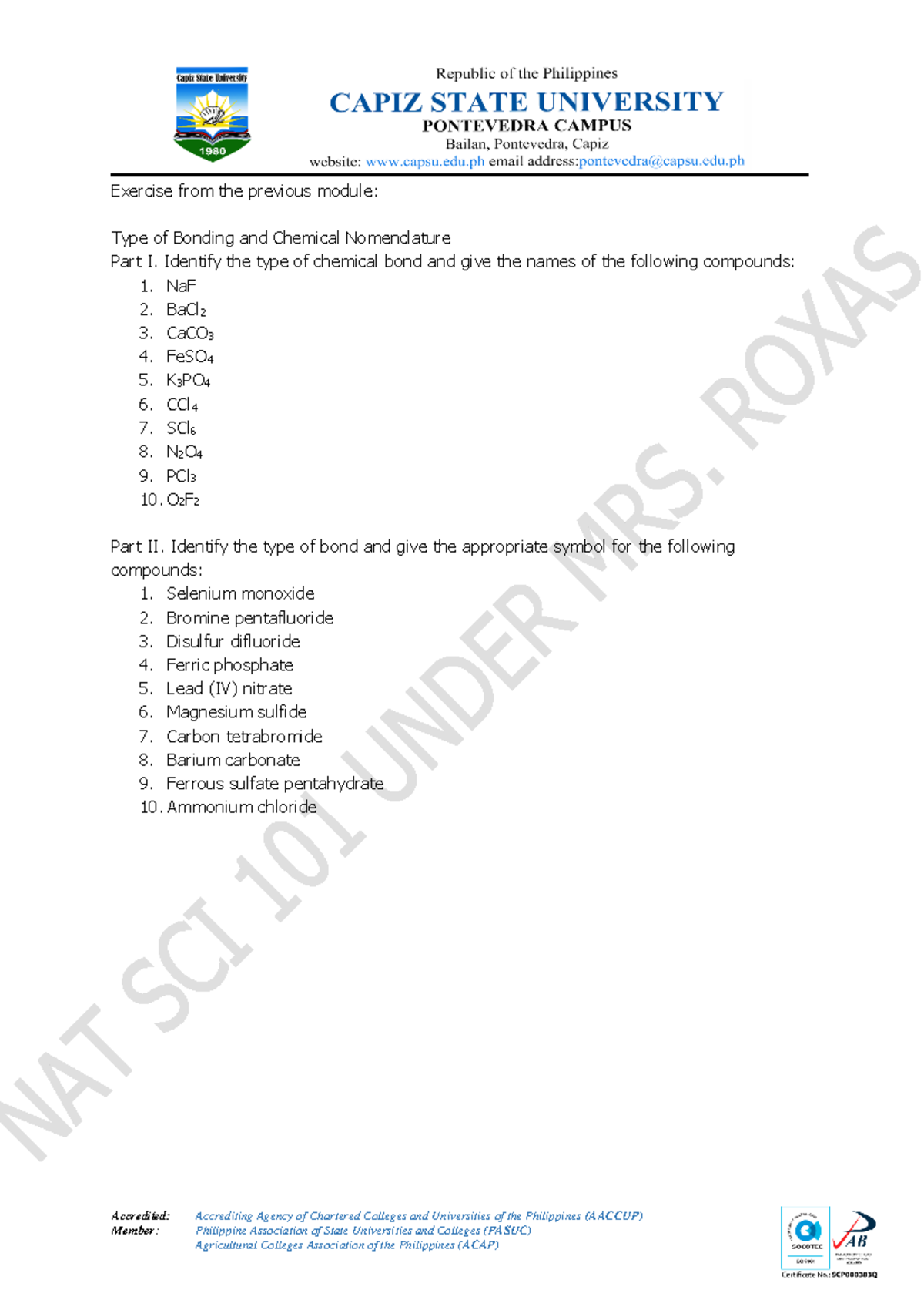 Module 3. Molecules, Moles and Chemical Equations - Accredited ...