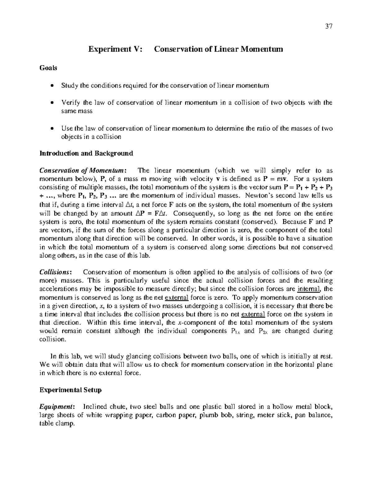 Experiment V: Conservation of Linear Momentum (PHY 101) - Studocu