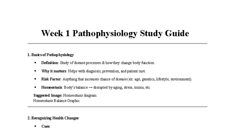 📘 Week 1 Pathophysiology Study Guide - 📘 Week 1 Pathophysiology Study ...