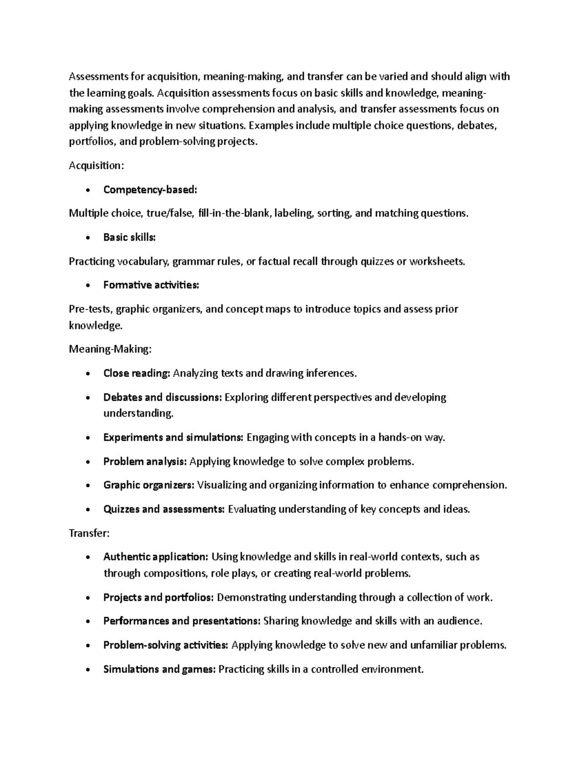 Assessments for AMT: Aligning Acquisition, Meaningmaking, and Transfer ...