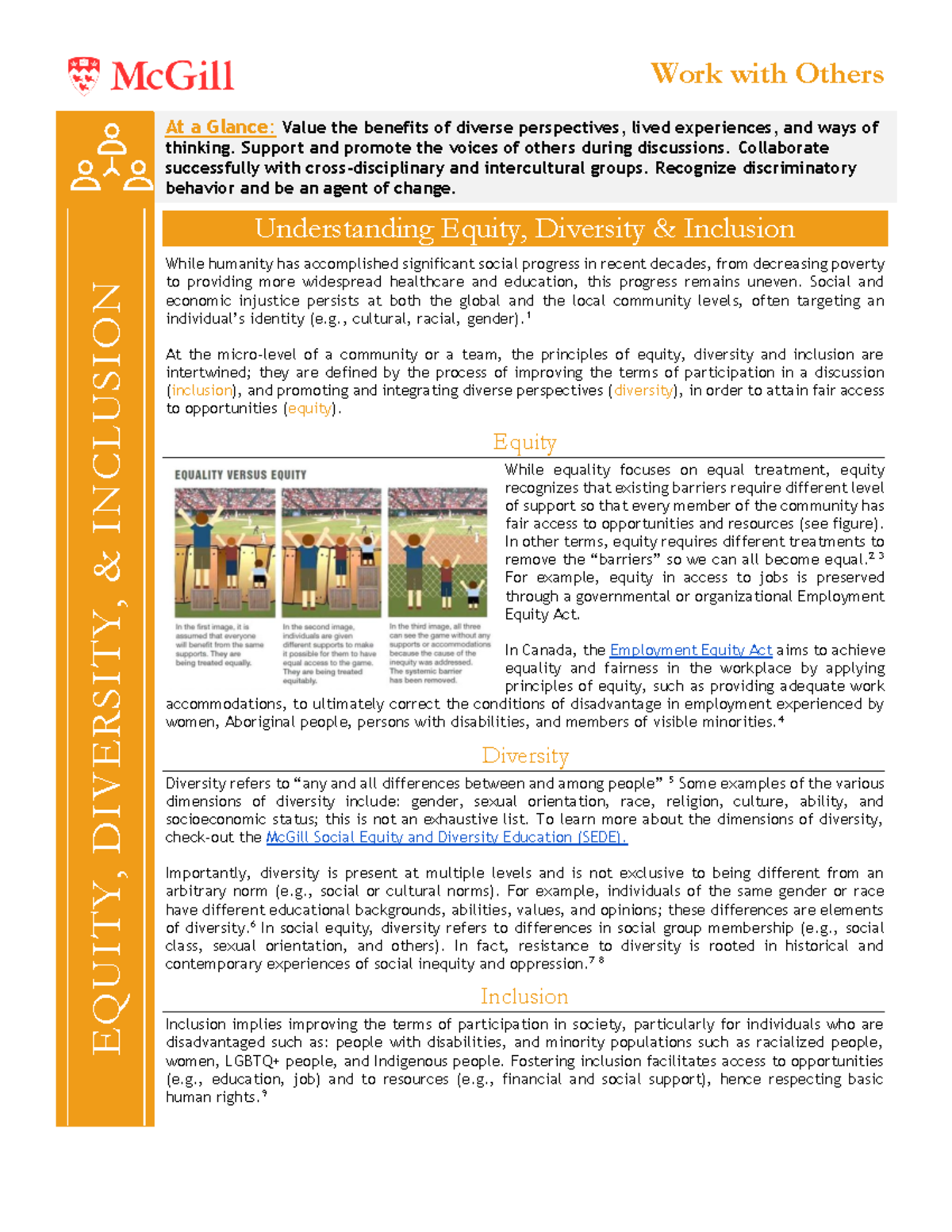 Equity diversity and inclusion - Work with Others At a Glance: Value ...