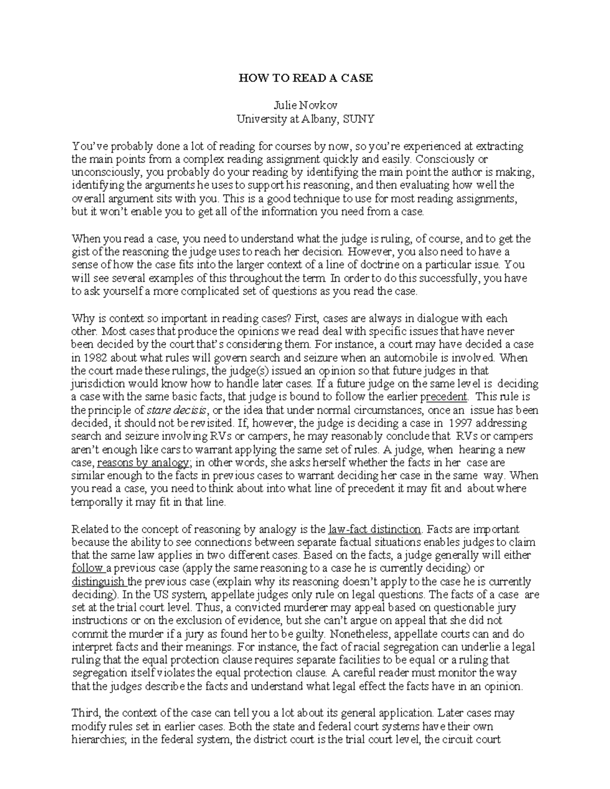 How to Read a Case: A Guide for Law Students (Course Code: LAW101 ...