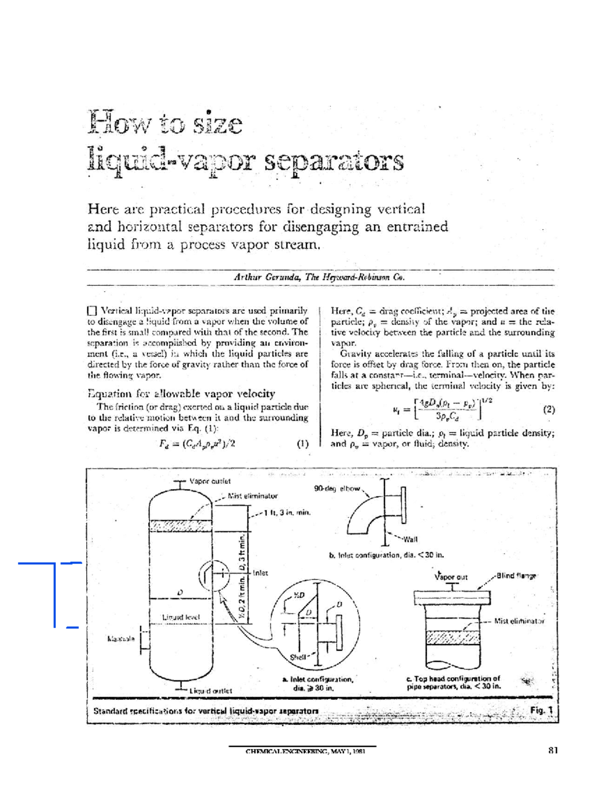 How to Size Liquid-Vapor Separators (CHE 101) - Studocu