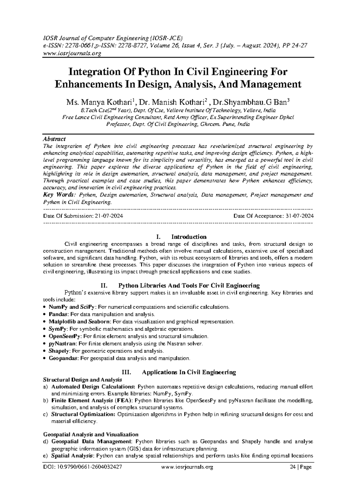 Integration of Python in Civil Engineering: Enhancements in Design ...