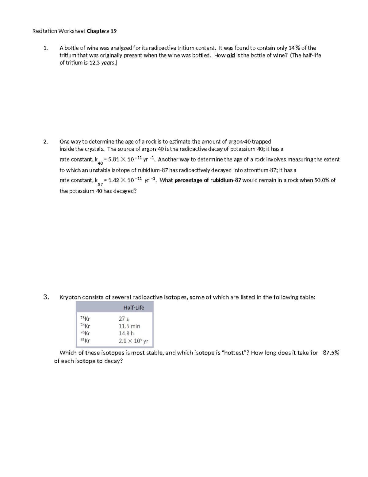 15-CHEM112 Week 15 Recitation Worksheet on Radioactive Decay - Studocu