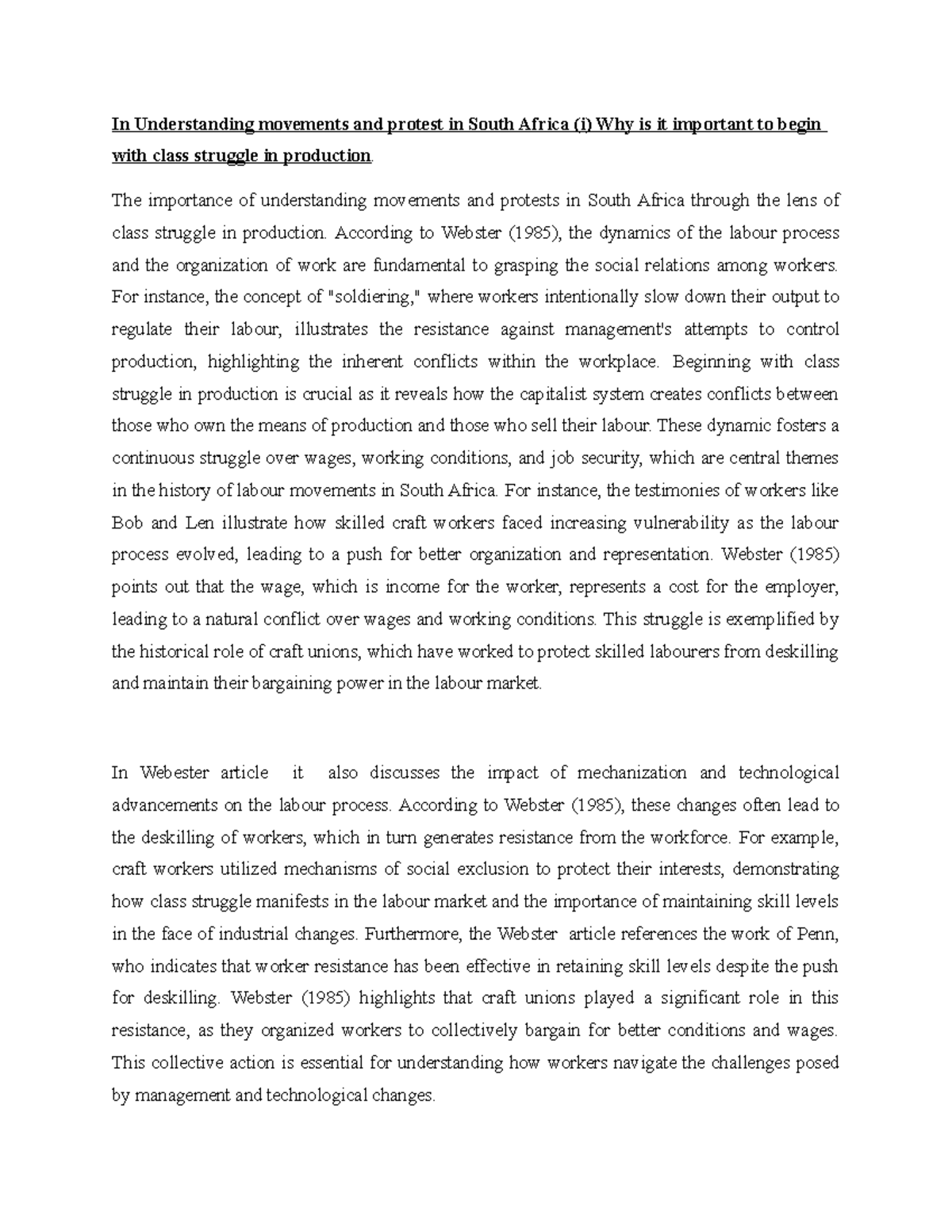 Understanding Class Struggle and the Precariat in South Africa (CS101 ...