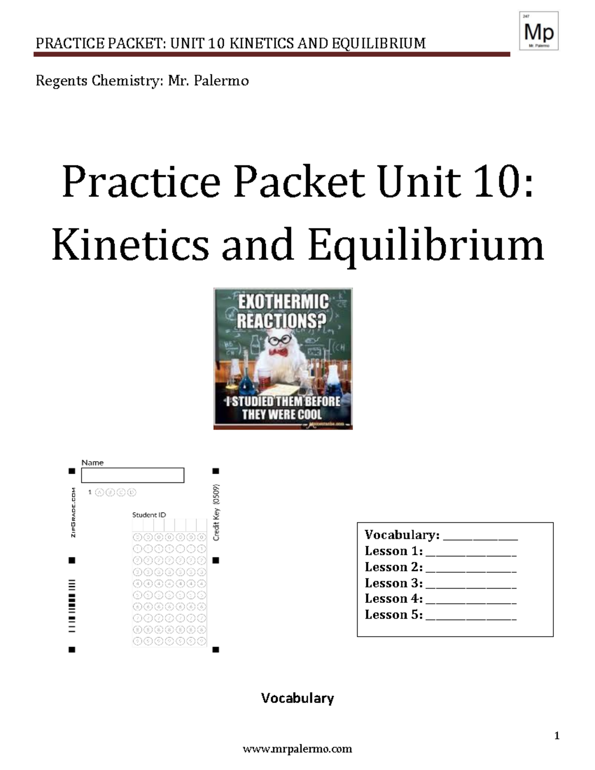 Regents Chemistry: Unit 10 Kinetics and Equilibrium Practice Packet ...