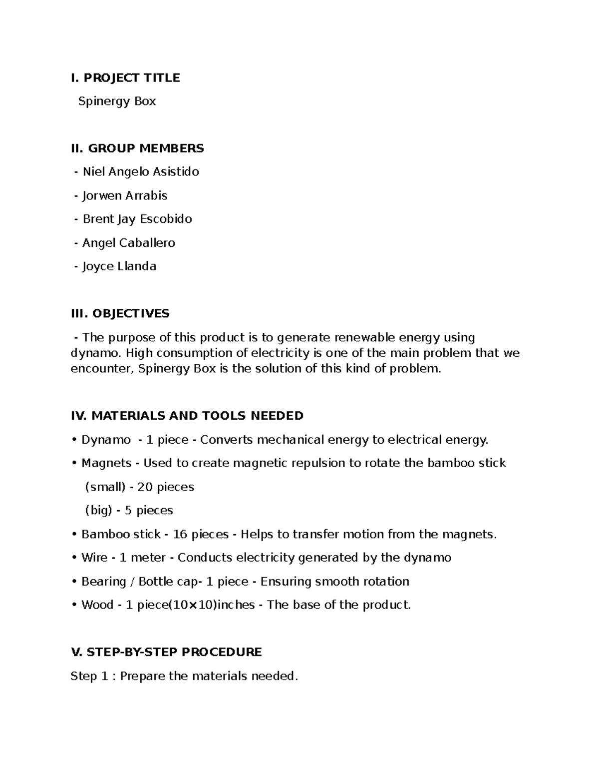 Renewable Energy Project: Spinergy Box Design and Application - Studocu