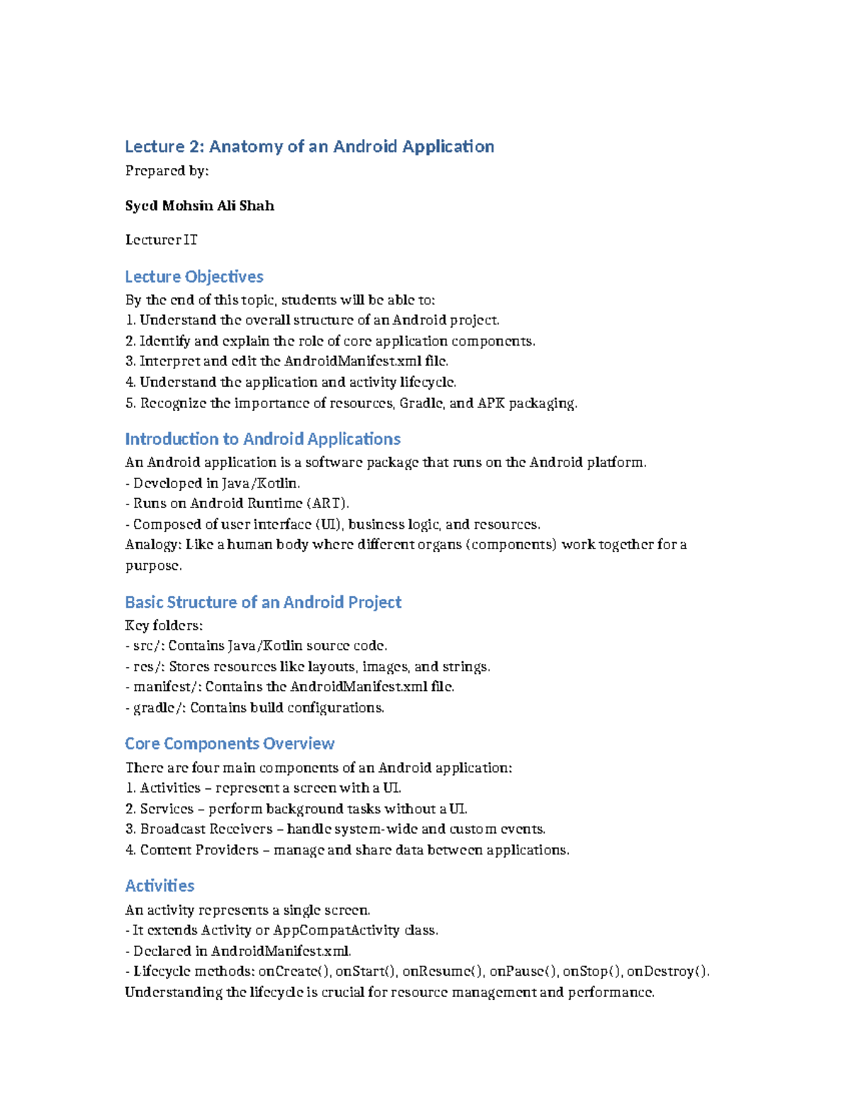 Lecture 2: Anatomy of Android Application (IT) - Studocu
