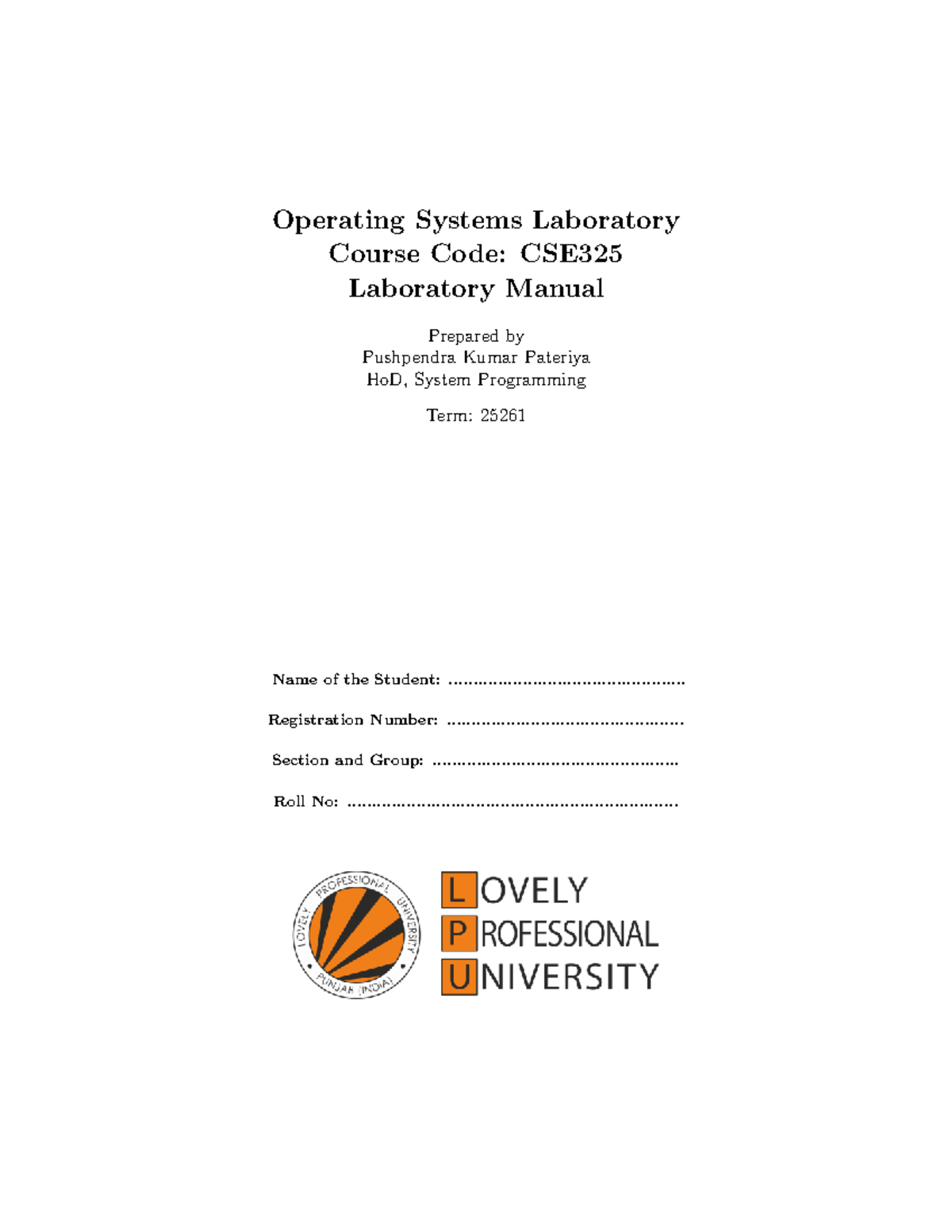 Operating Systems Lab Manual CSE325 - Term 25261 - Studocu