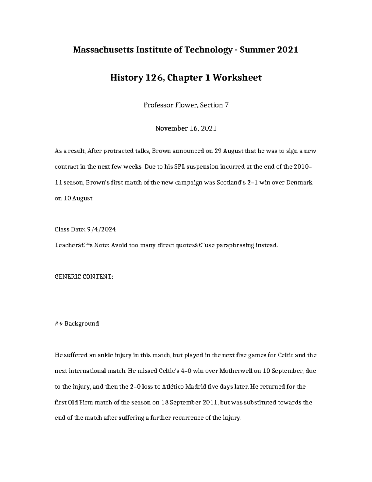History 126 Chapter 1 Worksheet - Key Events and Analysis - Studocu
