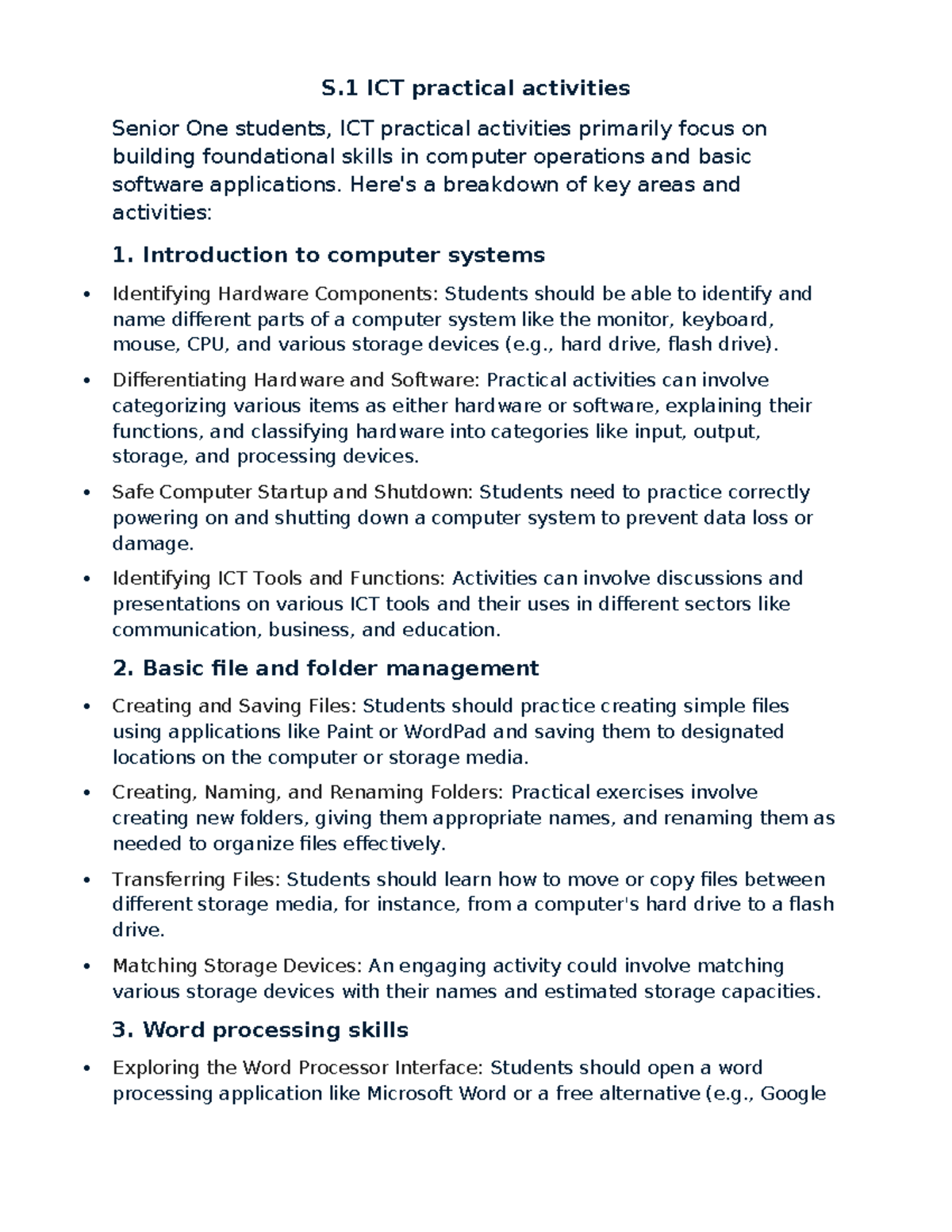 S.1 ICT Practical Activities for Senior One Students - Studocu