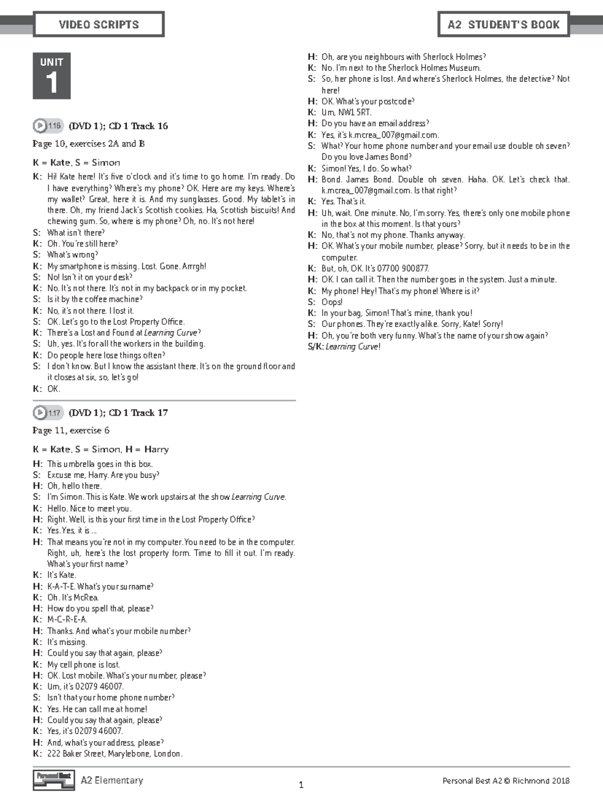 PB Am E A2 SB Videoscript U1 - 1 VIDEO SCRIPTS A2 STUDENT'S BOOK A2 ...
