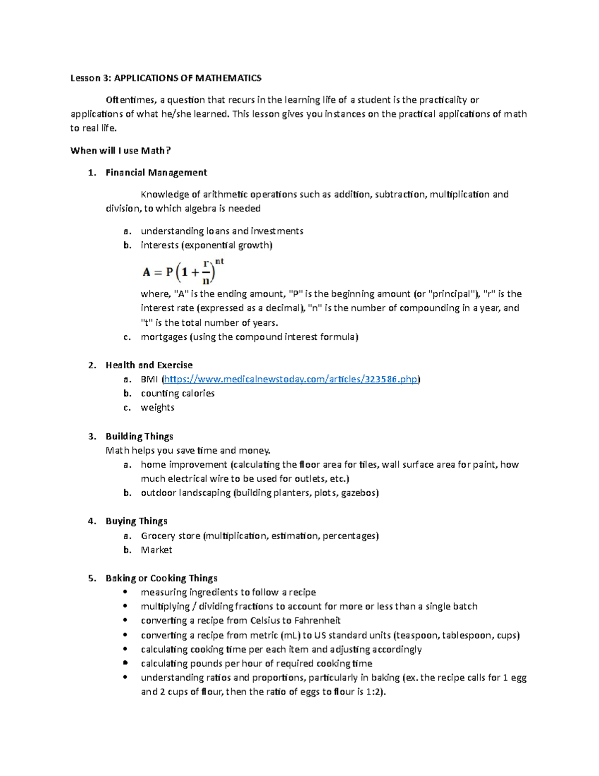 Lesson 3 - Real-Life Applications of Mathematics in Various Fields ...