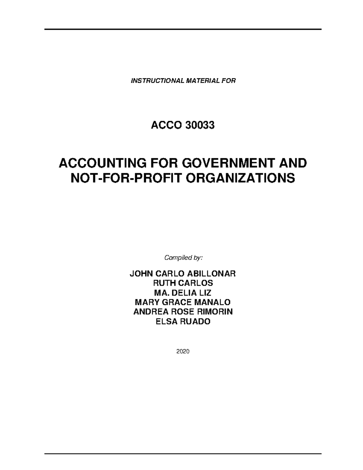 IM-ACCO-30033-Intro to Government & NPO Accounting: Module 1 - Studocu