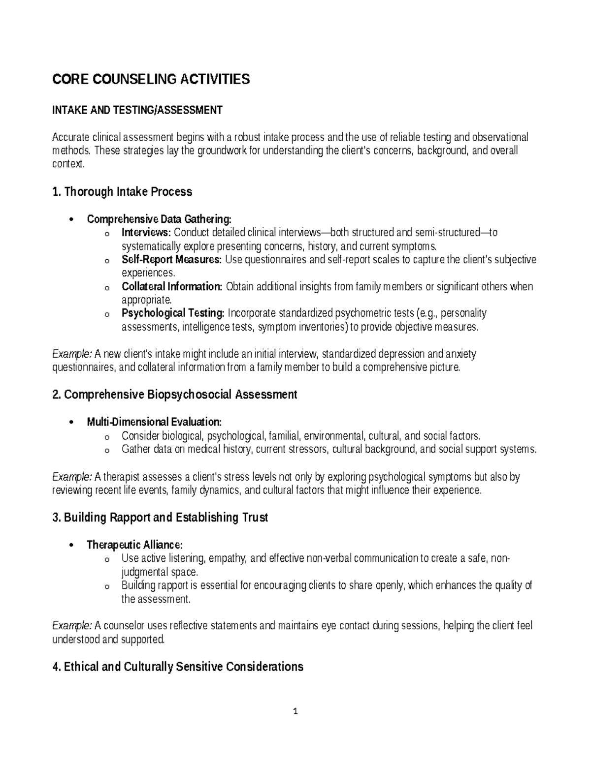 CORE Counseling Activities: Intake, Assessment, and Treatment Planning ...