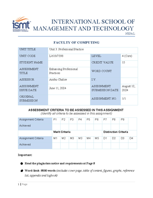 Professional Practice Assignment - INTERNATIONAL SCHOOL OF MANAGEMENT ...