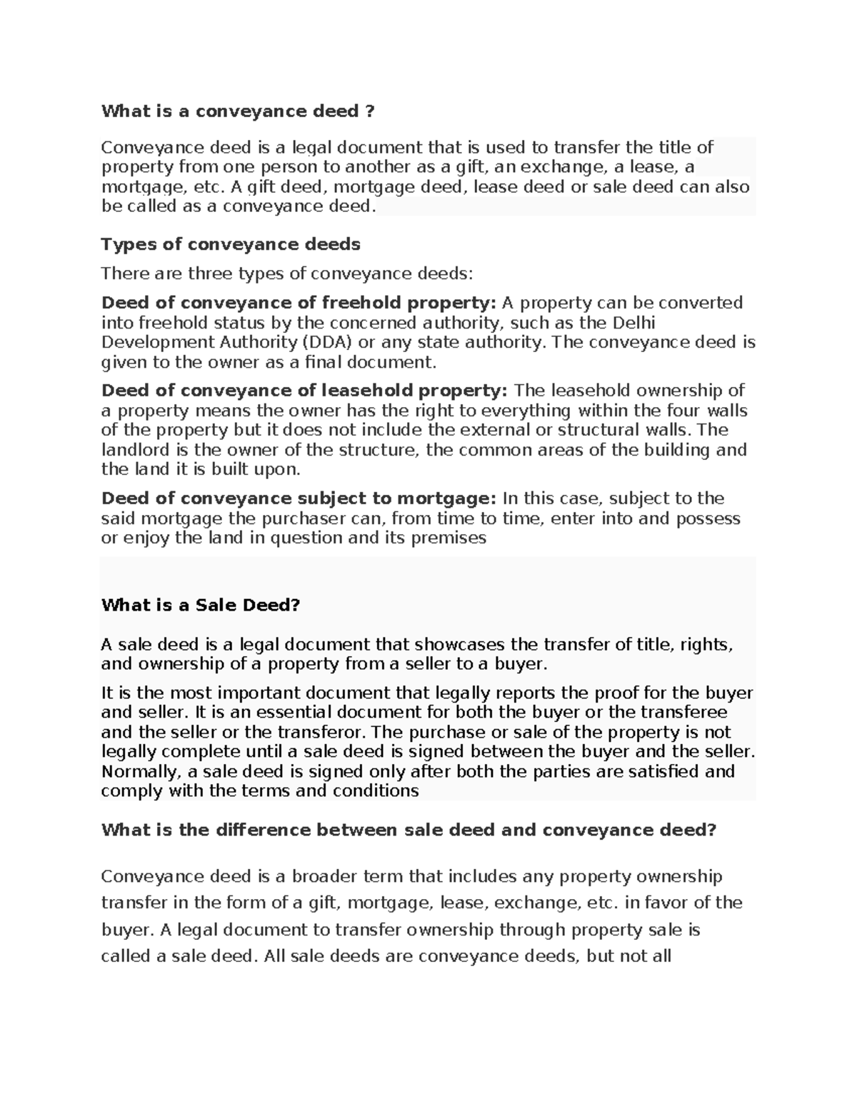 Conveyance Deed Overview: Types, Importance, and Legal Aspects - Studocu