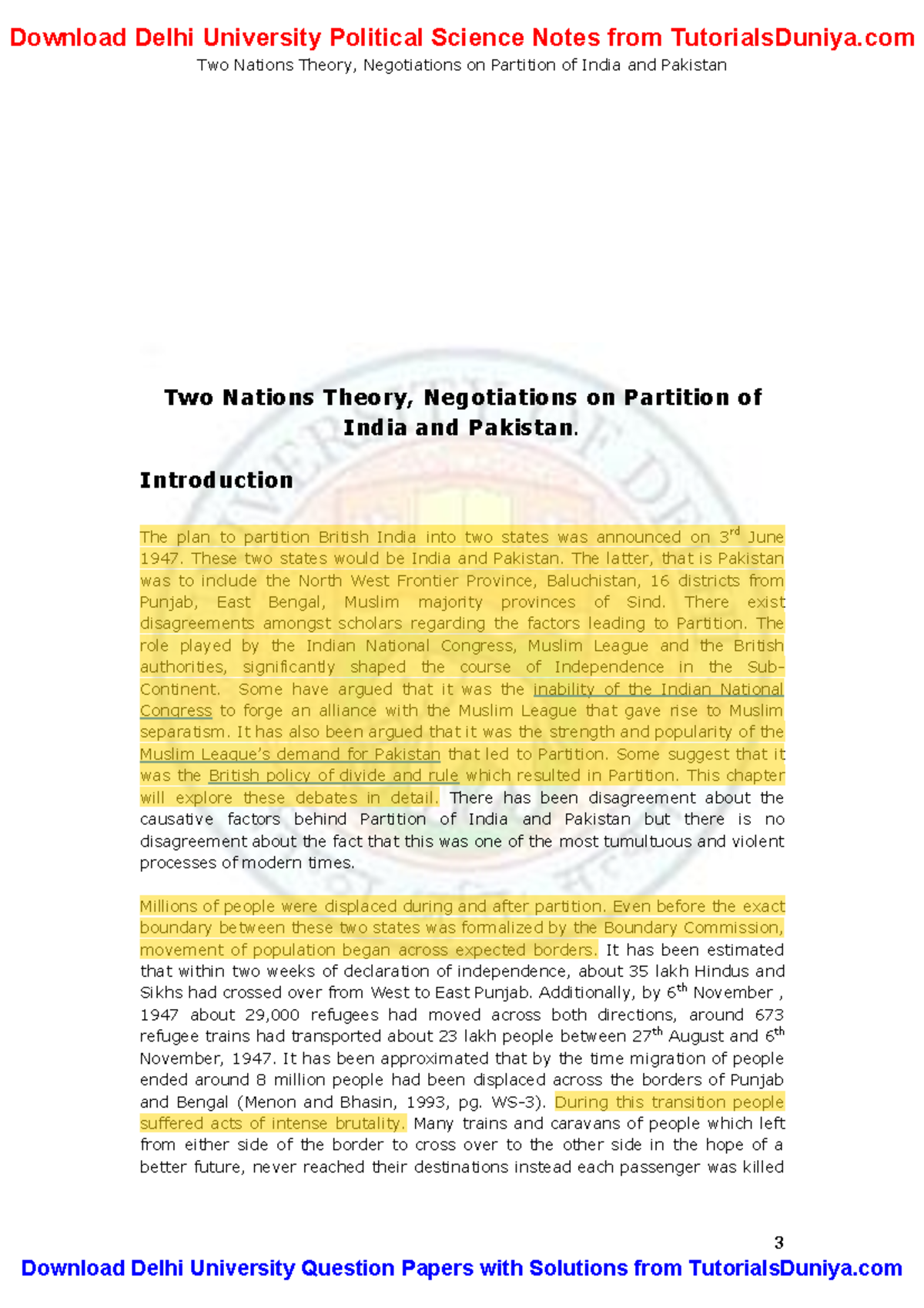 Two Nations Theory: Analyzing the Partition of India & Pakistan - Studocu