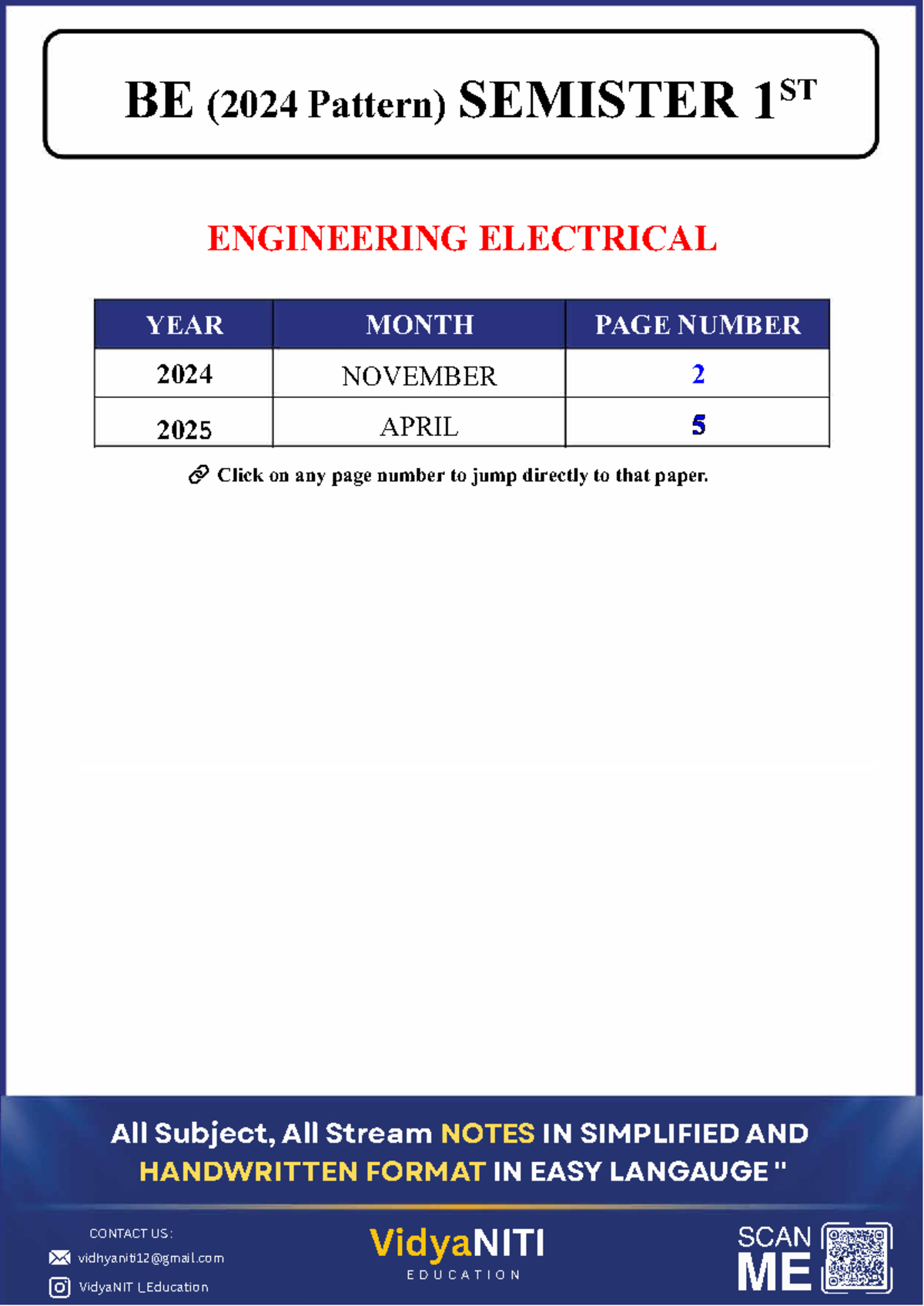 B.E. (2024 Pattern) Sem I Basic Electrical Engineering PYQ Notes - Studocu