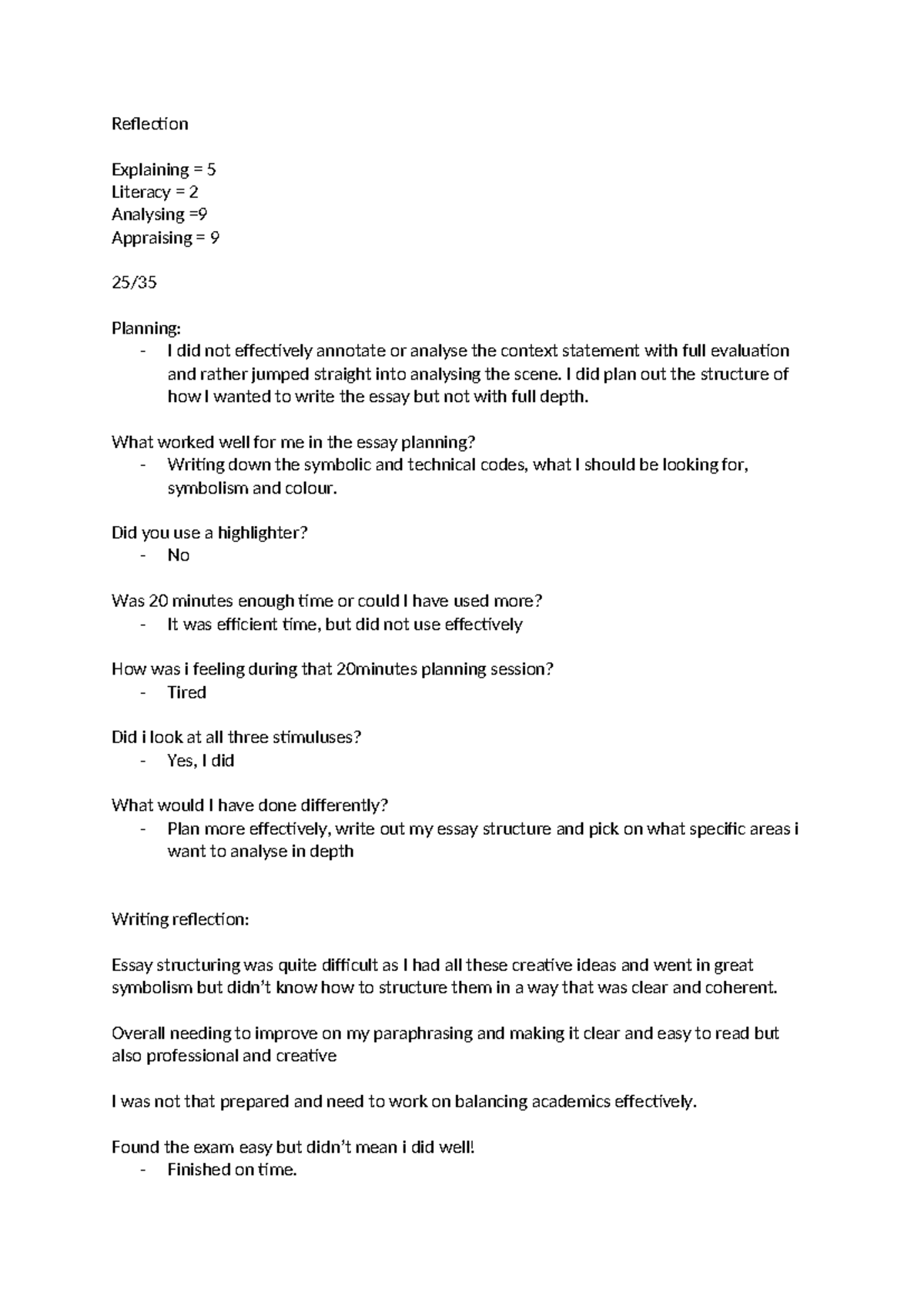 Reflection on Literacy 2: Essay Planning & Analysis Insights - Studocu