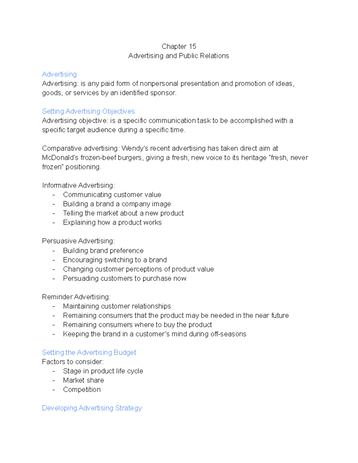 Marketing- chapter 15 - Chapter 15 Advertising and Public Relations ...