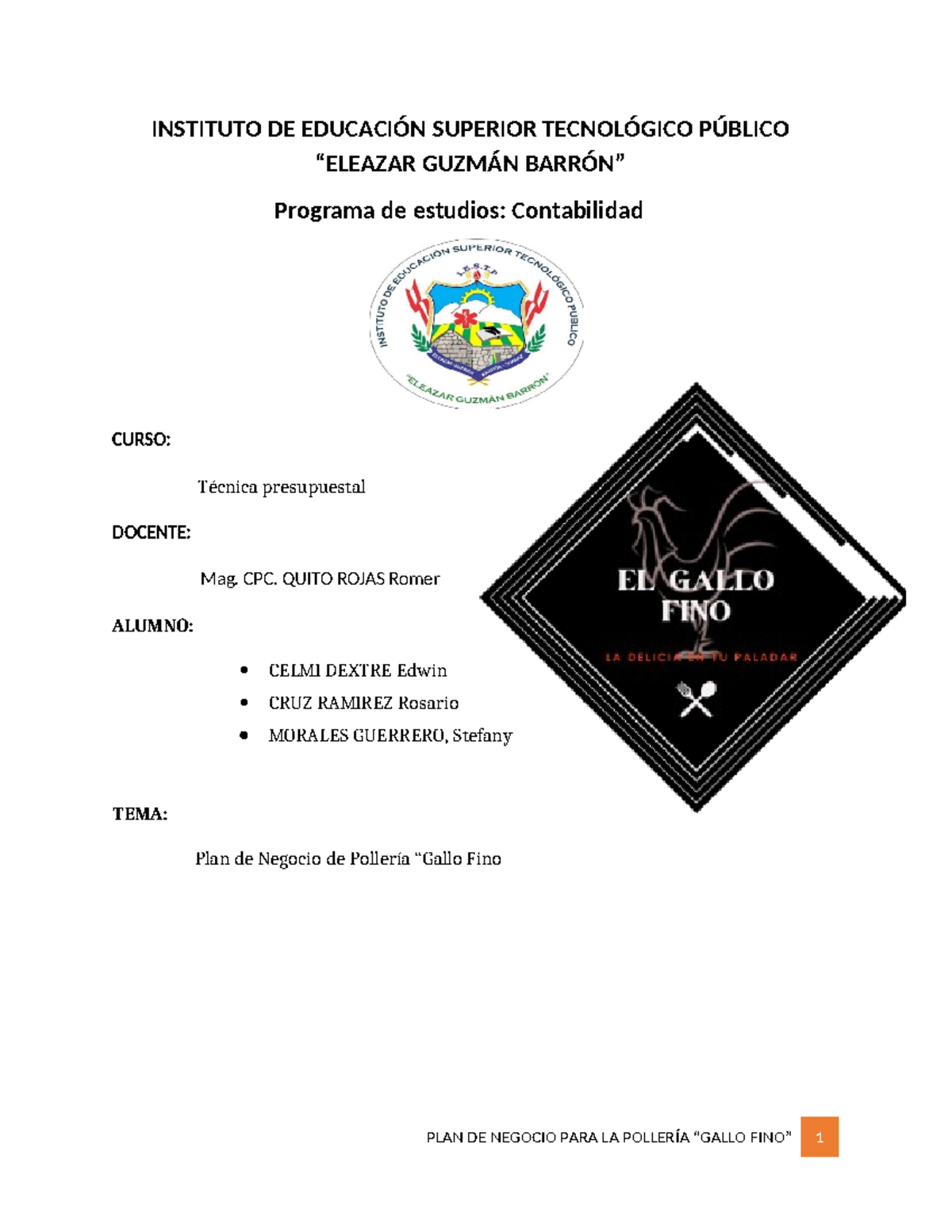 Plan de Negocio Final - Pollería "Gallo Fino" - Contabilidad - T.P ...