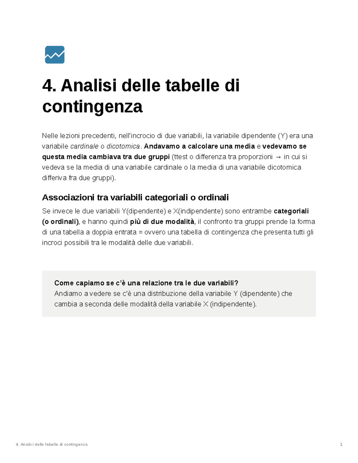 Analisi delle Tabelle di Contingenza - Corso Statistica 4 - Studocu