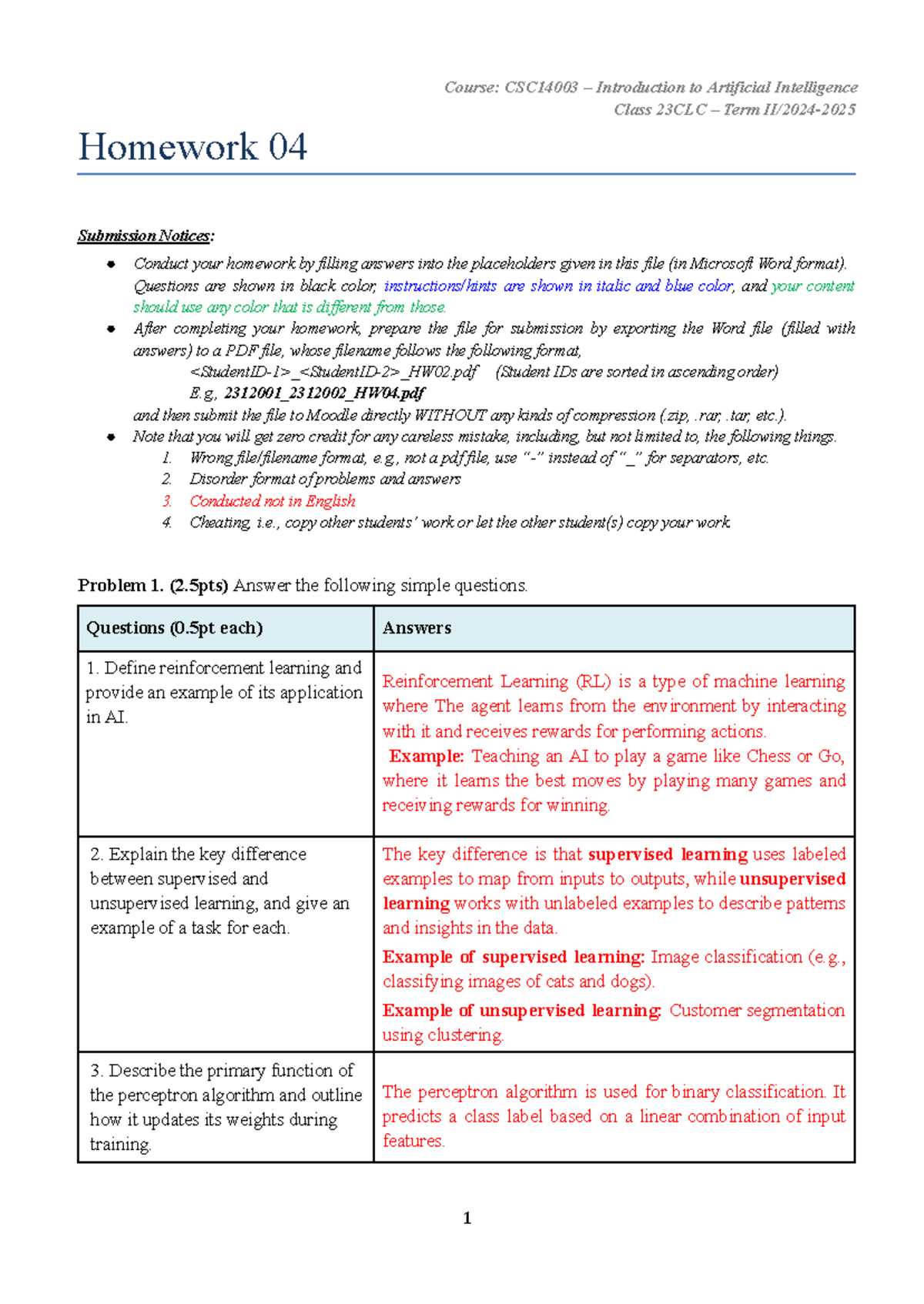 CSC14003 AI Homework 04 Submission Guidelines and Instructions - Studocu