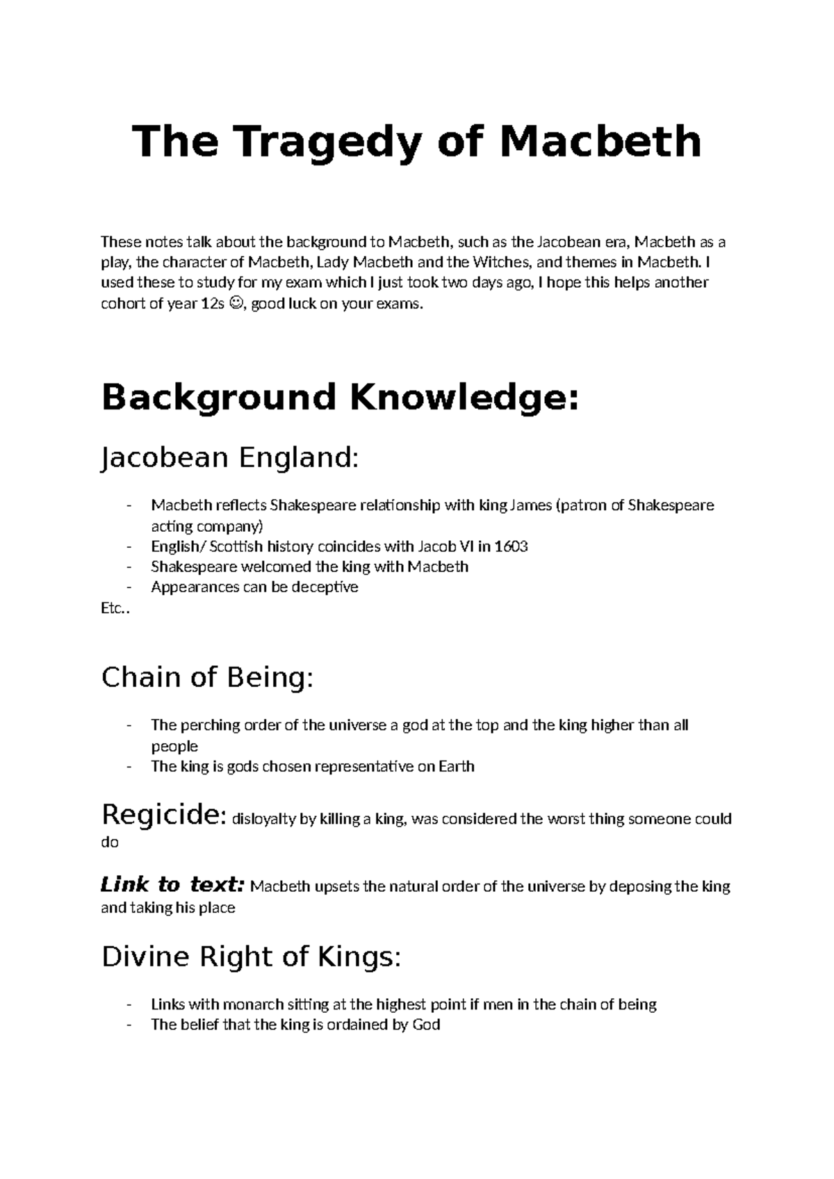 Macbeth General English Notes for Year 12 External Exams - Studocu