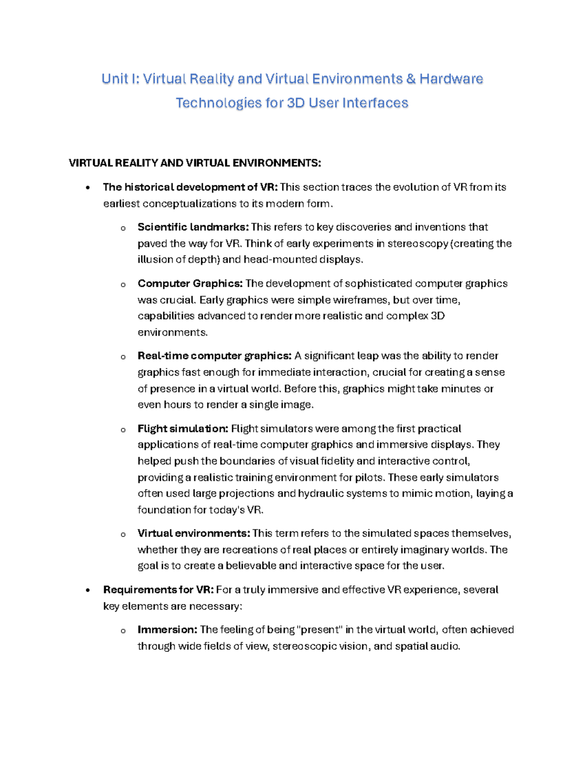 Unit I: VR & AR Hardware Technologies and Applications Overview - Studocu