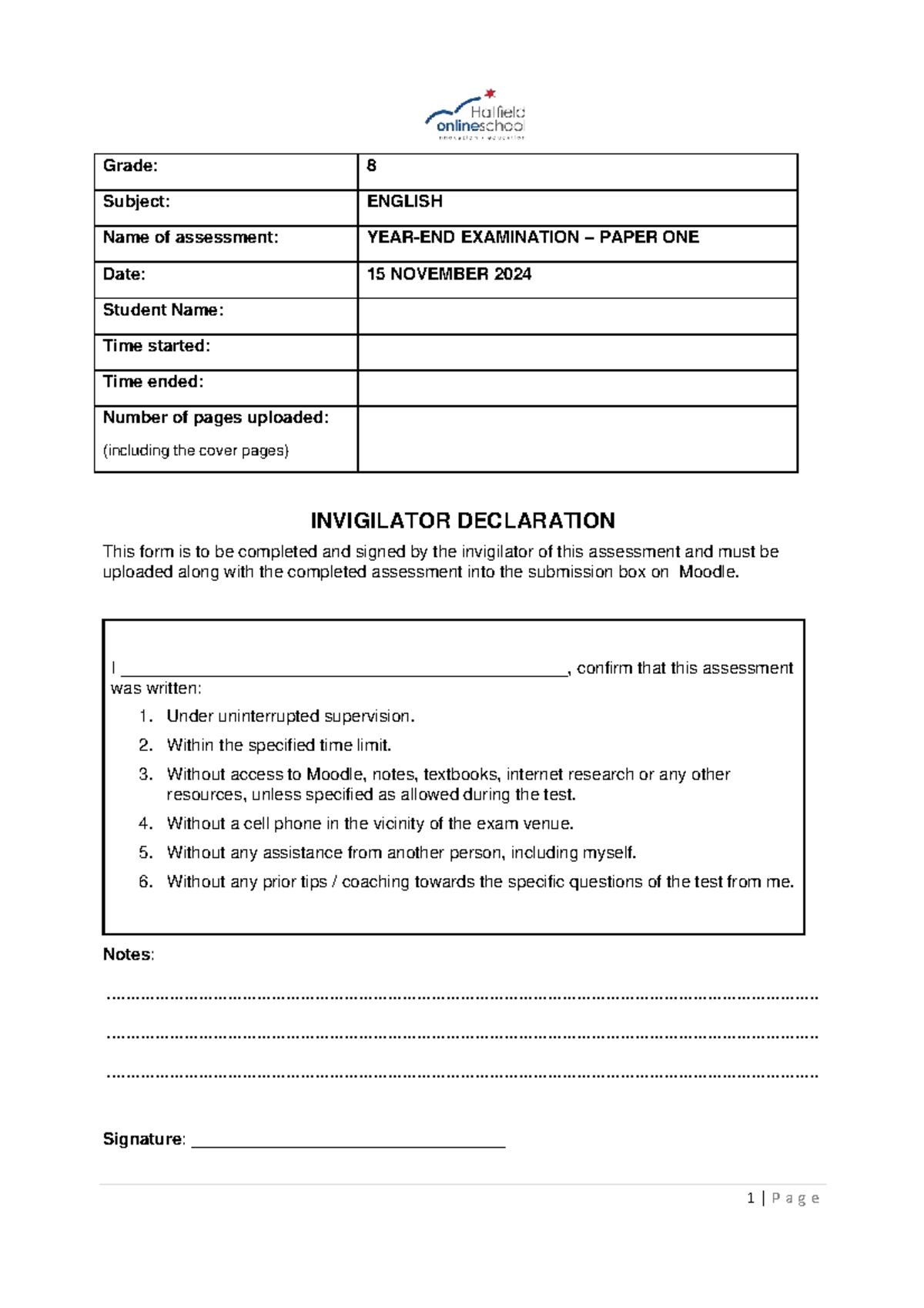 Grade 8 English Year-End Exam Paper One - 15 Nov 2024 - Studocu