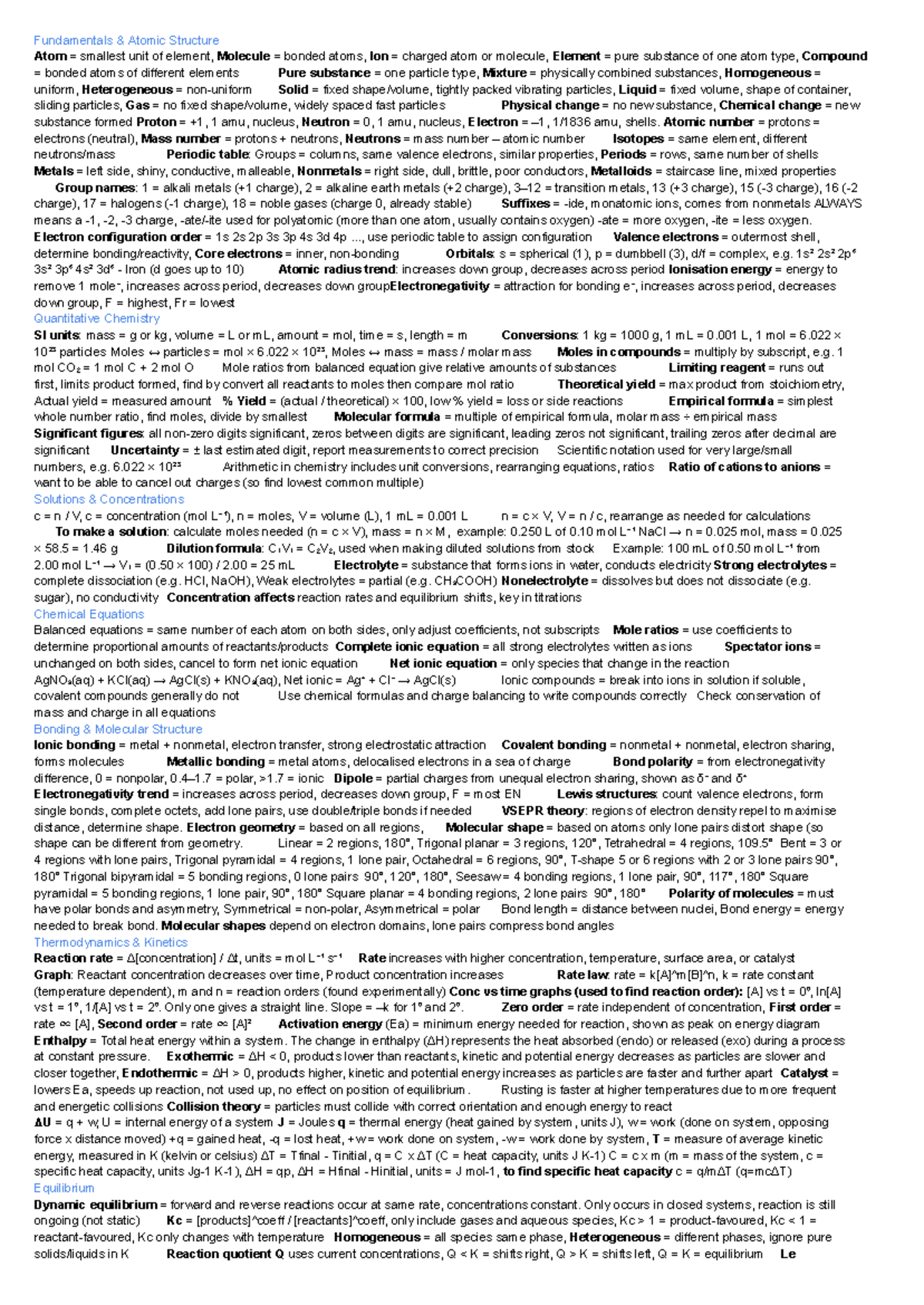 Chem 101 - Atomic Structure & Chemical Principles Cheatsheet - Studocu