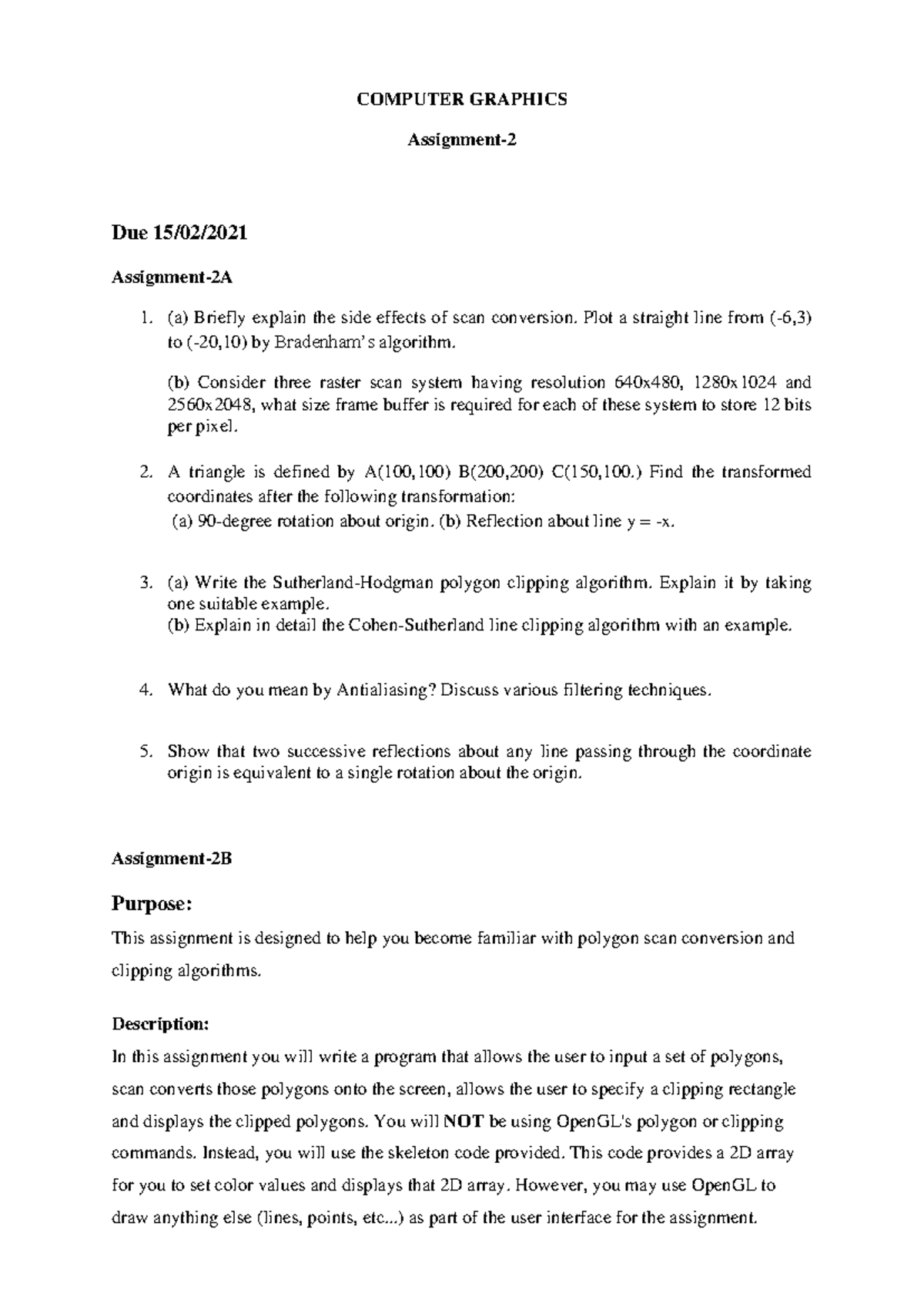 Assignment-2 CG - Assignments contains questions - COMPUTER GRAPHICS ...