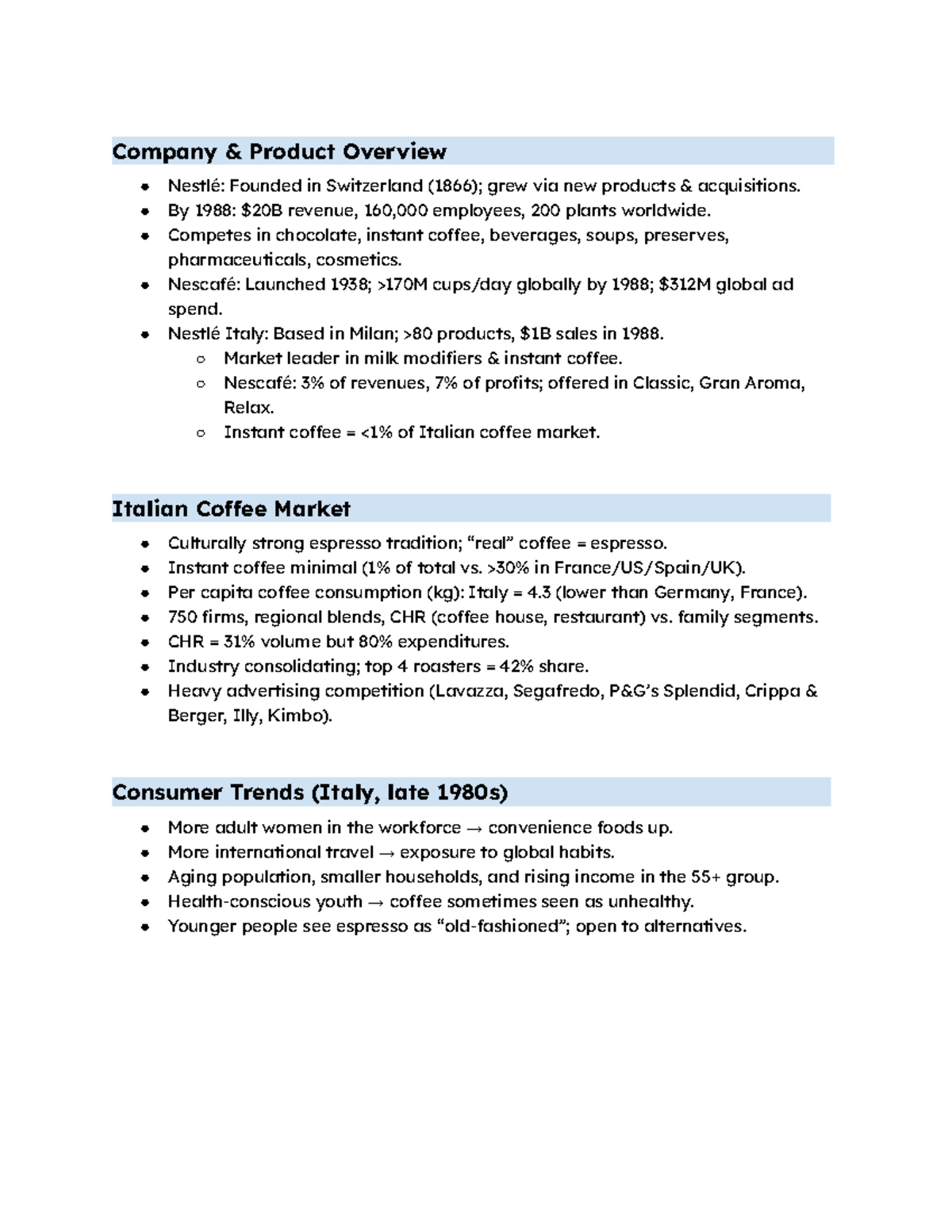 Nestlé Italy - PM Notes: Product Growth & Market Strategies - Studocu